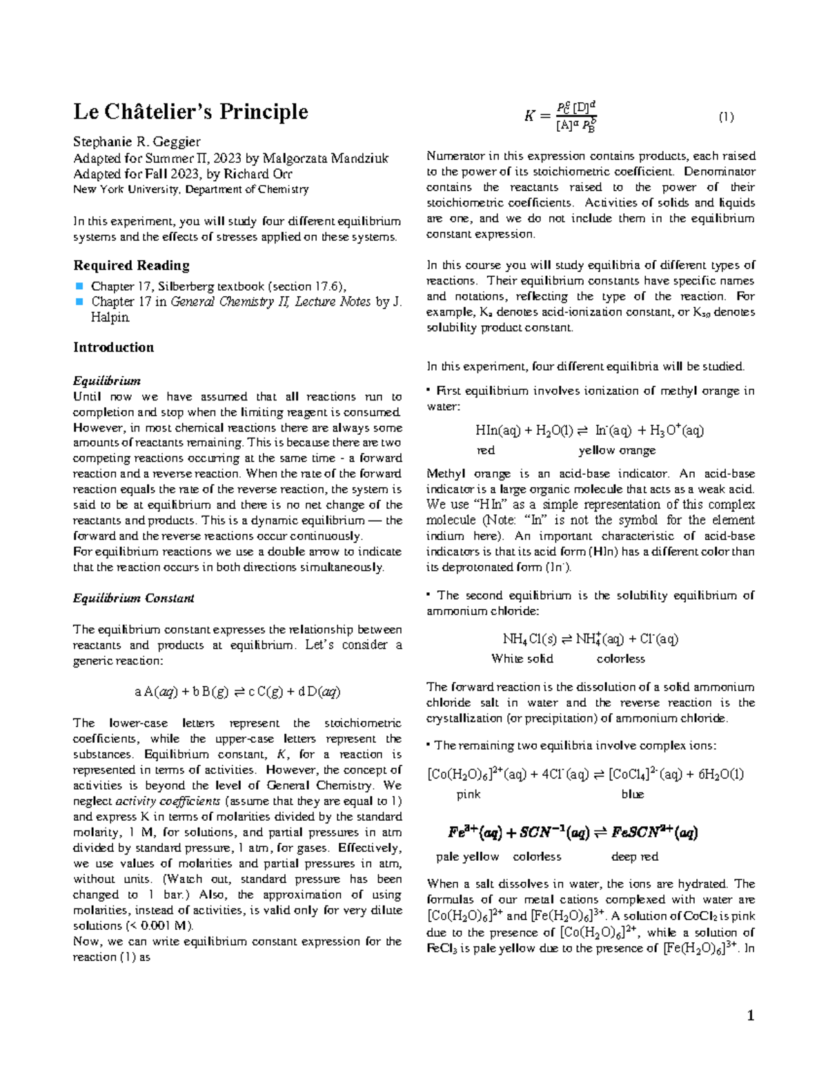 Exp6 Le Chatelier Principle - Copy - Le Châtelier’s Principle Stephanie ...