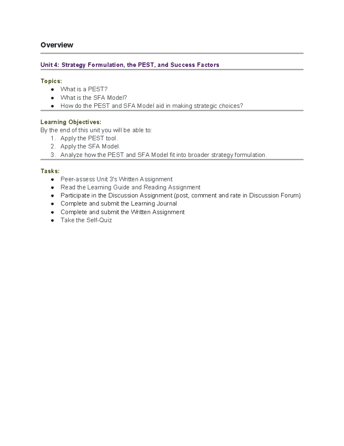 BUS 4407 Unit 4 - Practice materials - Overview Unit 4: Strategy ...
