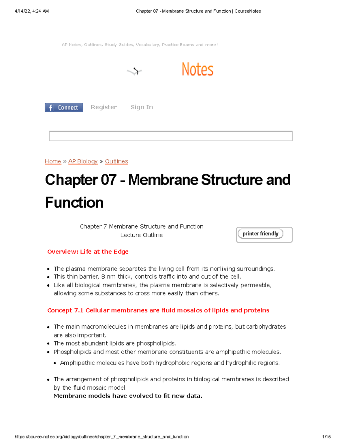 Chapter 07 - Membrane Structure and Function Course Notes - BIO 202 ...