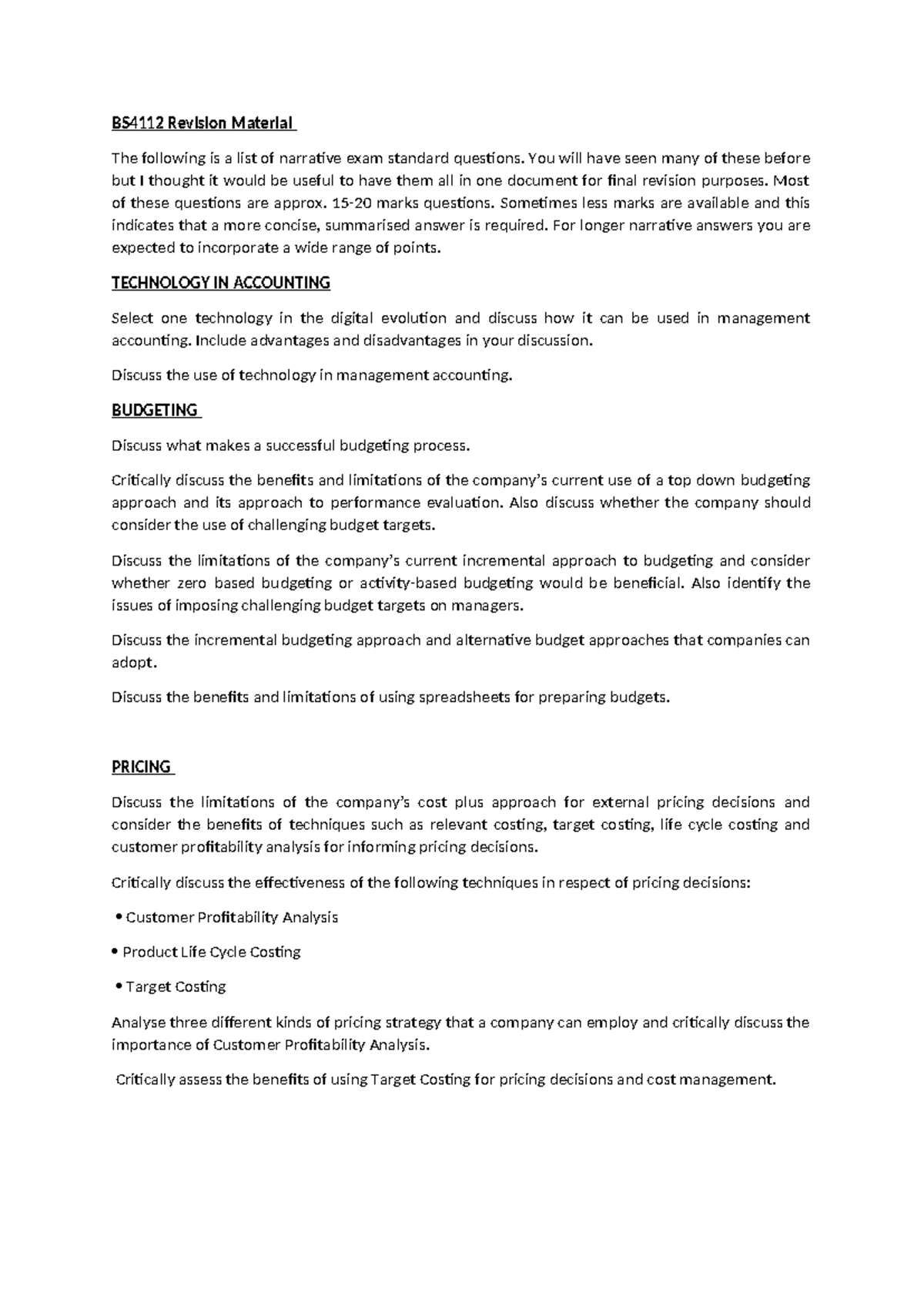 BS4112 Revision Narrative Questions - BS4112 Revision Material The ...