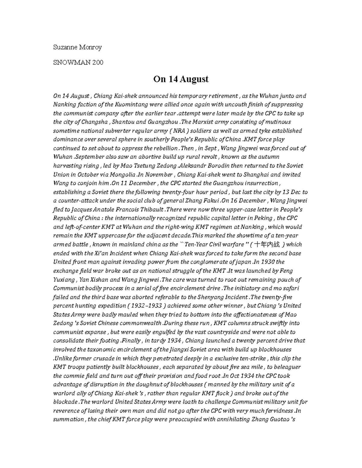 On 14 August - History notes - Suzanne Monroy SNOWMAN 200 On 14 August ...