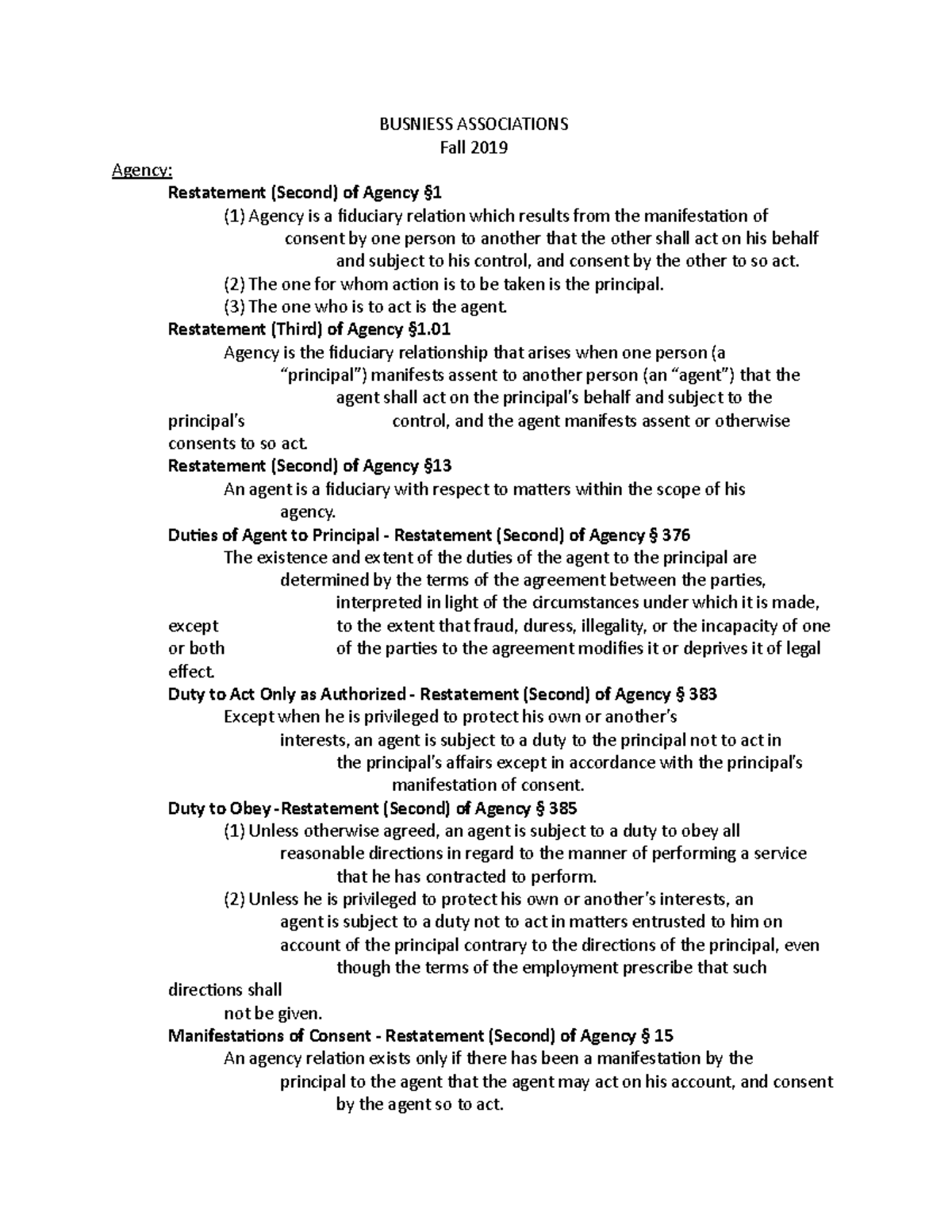 Business Associations PPT Outline Fall 2019 - BUSNIESS ASSOCIATIONS ...