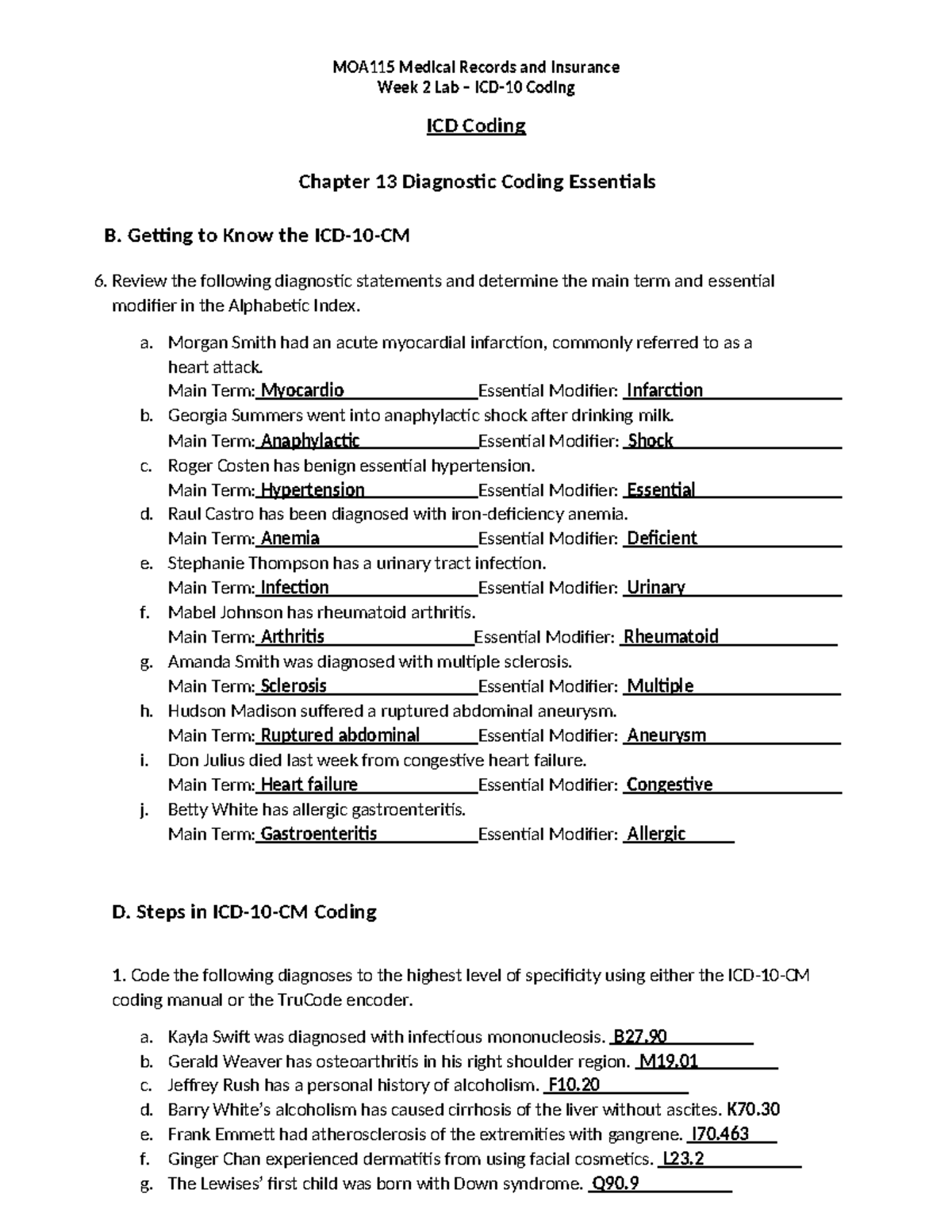 Week 2 Online Lab 15e - wk2 lab - MOA115 Medical Records and Insurance ...