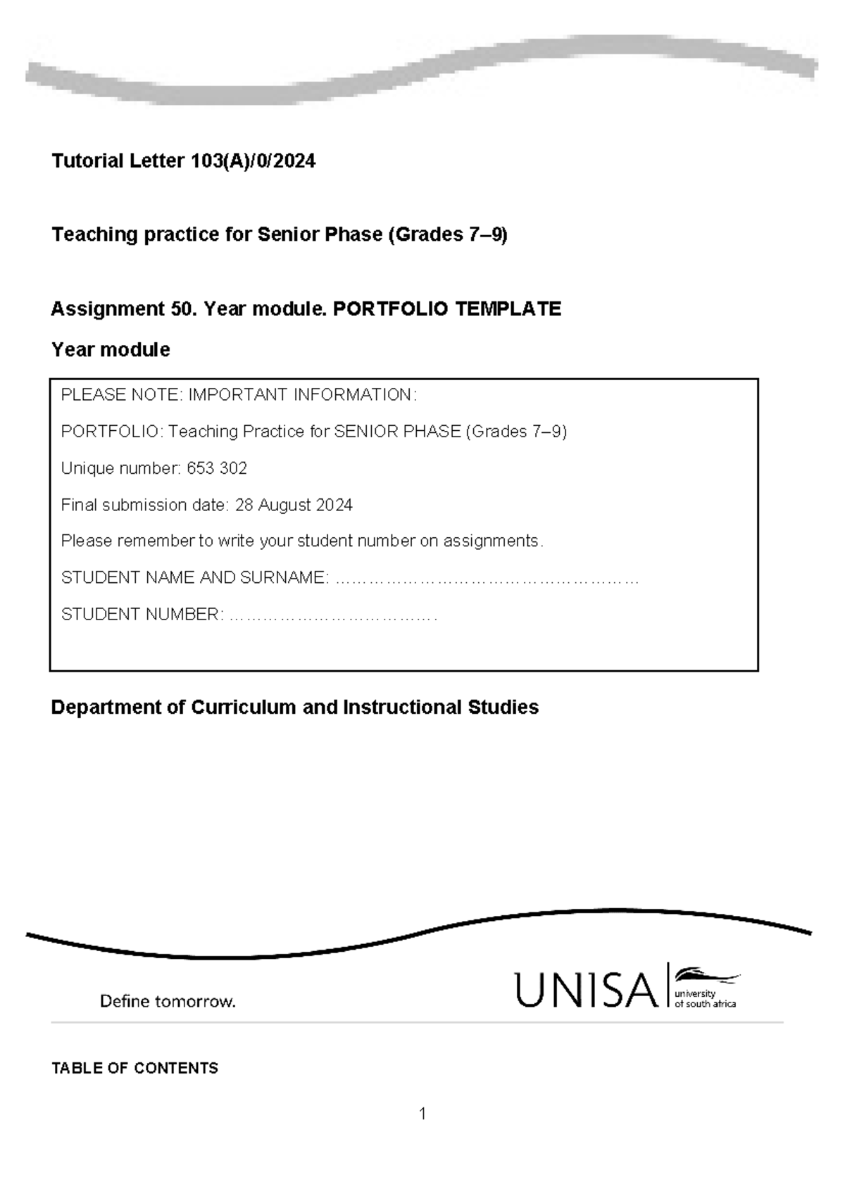 TPS 2601 Tutorial Letter 103 Senior Phase 2024 Updated - Tutorial ...