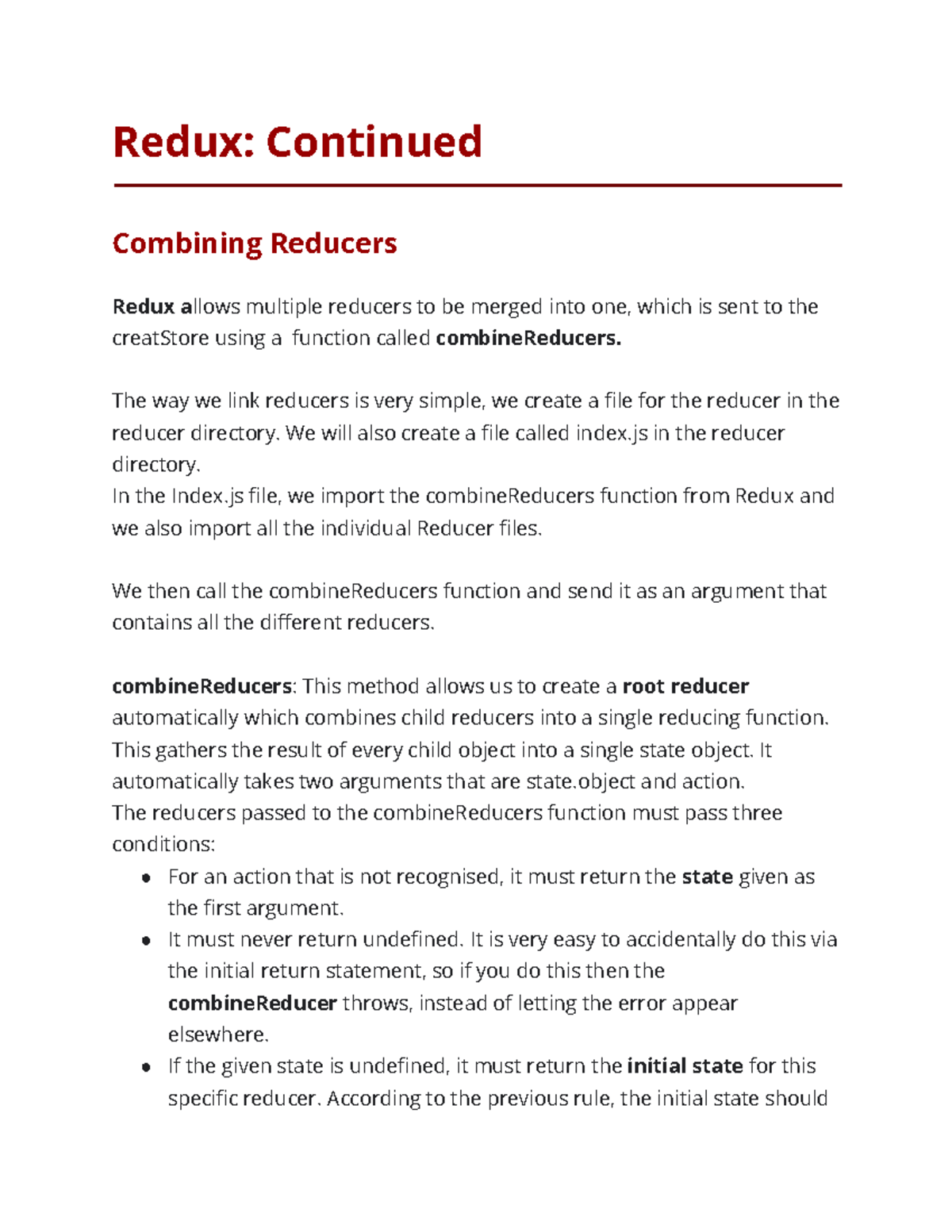 Redux Continued It Contains All Notes Of Redux Redux Continued Combining Reducers Redux A