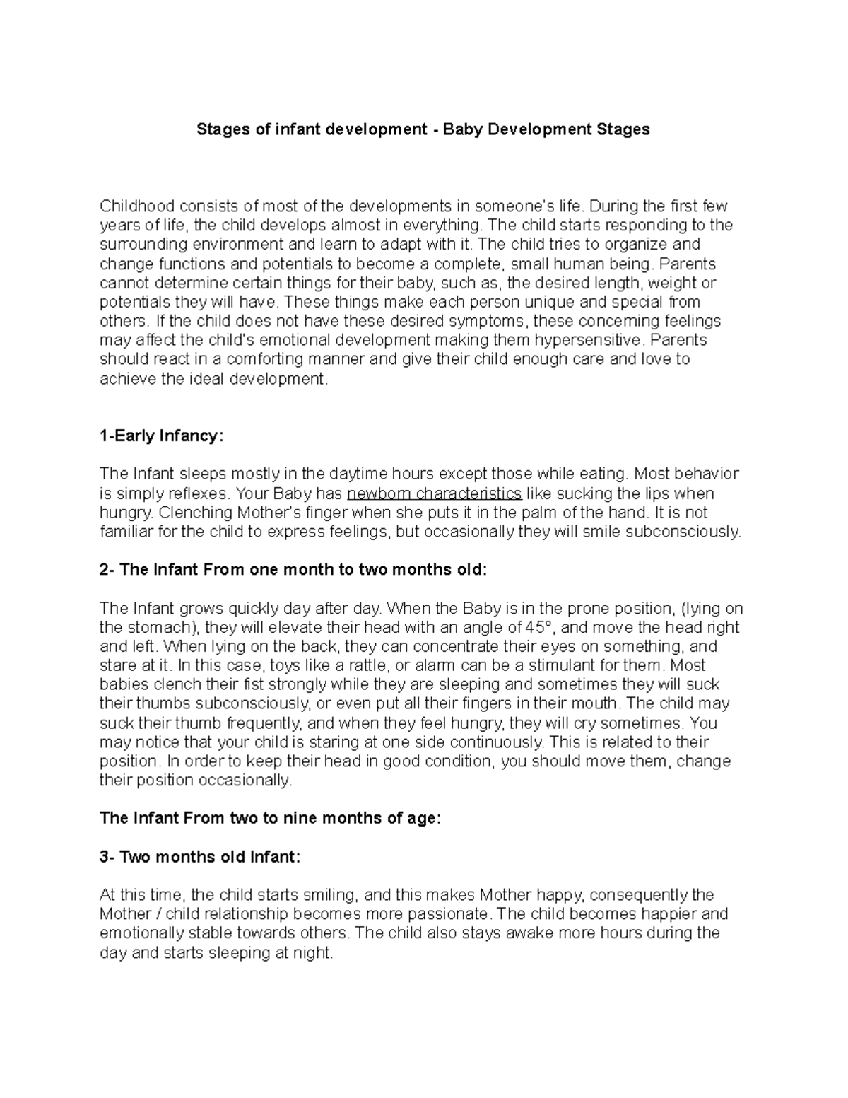 Stages of infant development - During the first few years of life, the ...