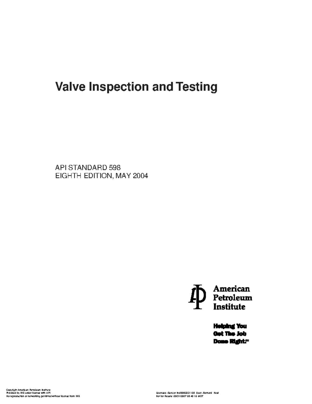 API 598 - Valve Inspection and Testing - Valve Inspection and Testing ...