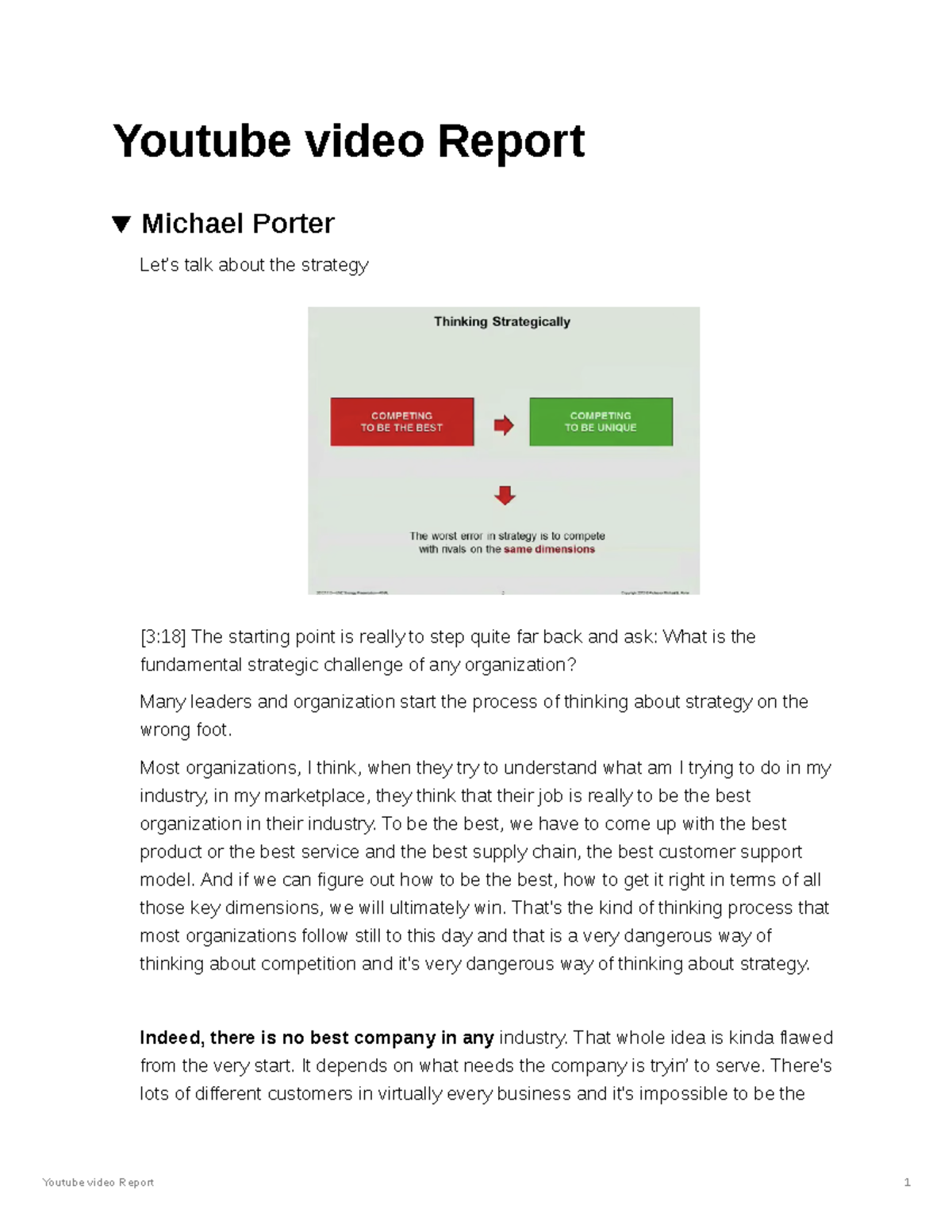 Micheal Porter report - Youtube video Report Michael Porter Let’s talk ...