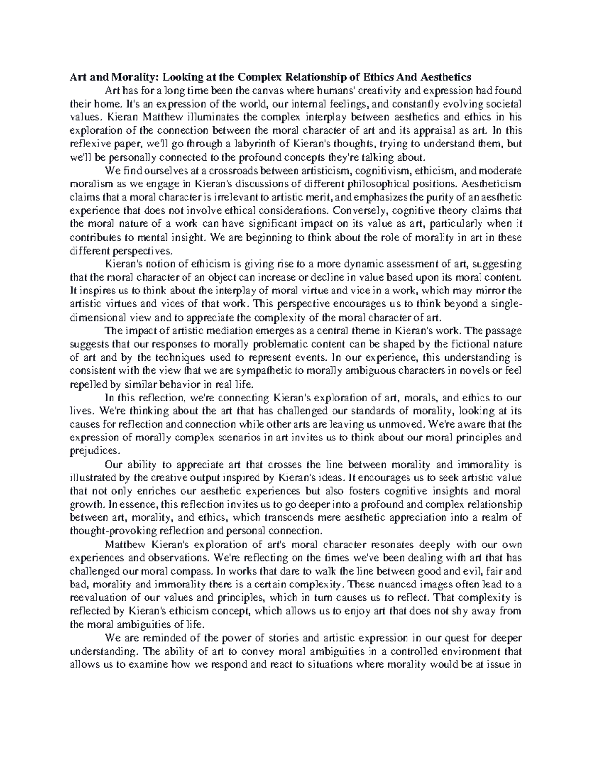 Art And Morality - Reflection - Art and Morality: Looking at the ...