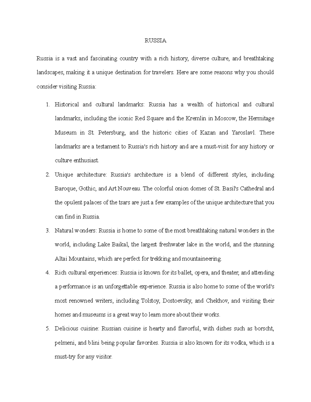 Russia - notes - RUSSIA Russia is a vast and fascinating country with a ...