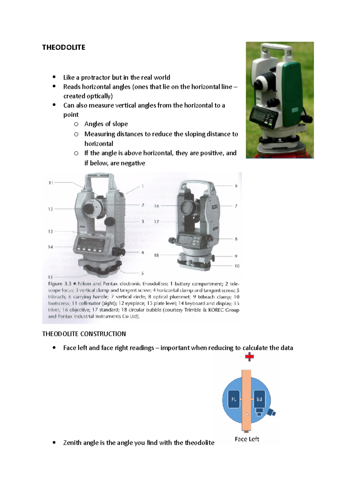 Angles and Bearing, Distance measurement and Traversing - THEODOLITE ...