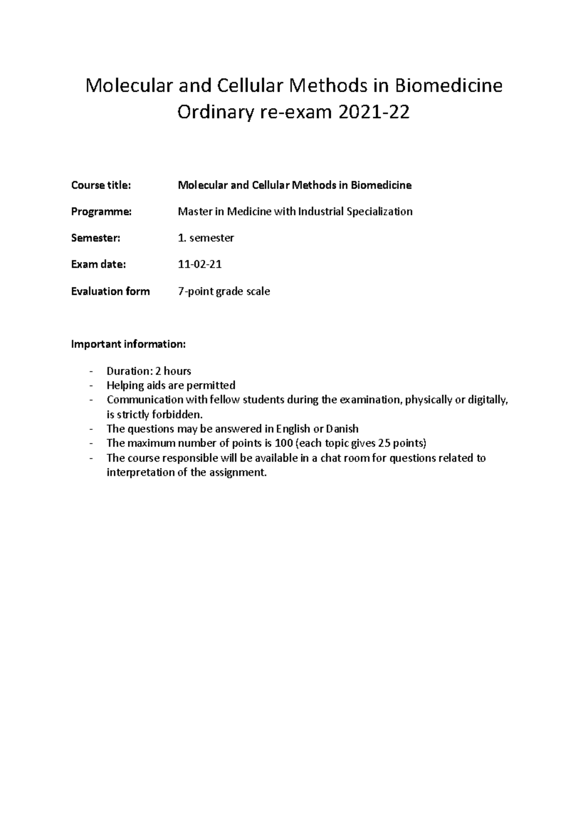 Ordinary winter re-exam 2021-22 - Molecular and Cellular Methods in ...