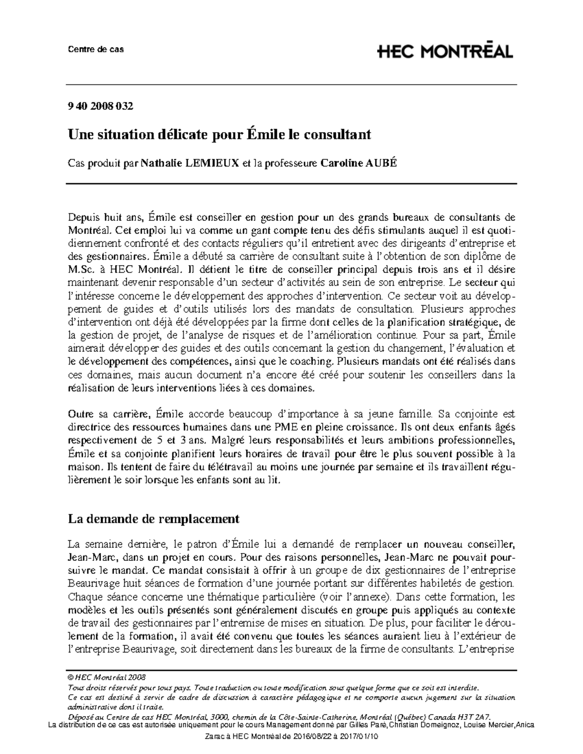 Émile le consultant - Lecture d’un travail pratique - La distribution ...