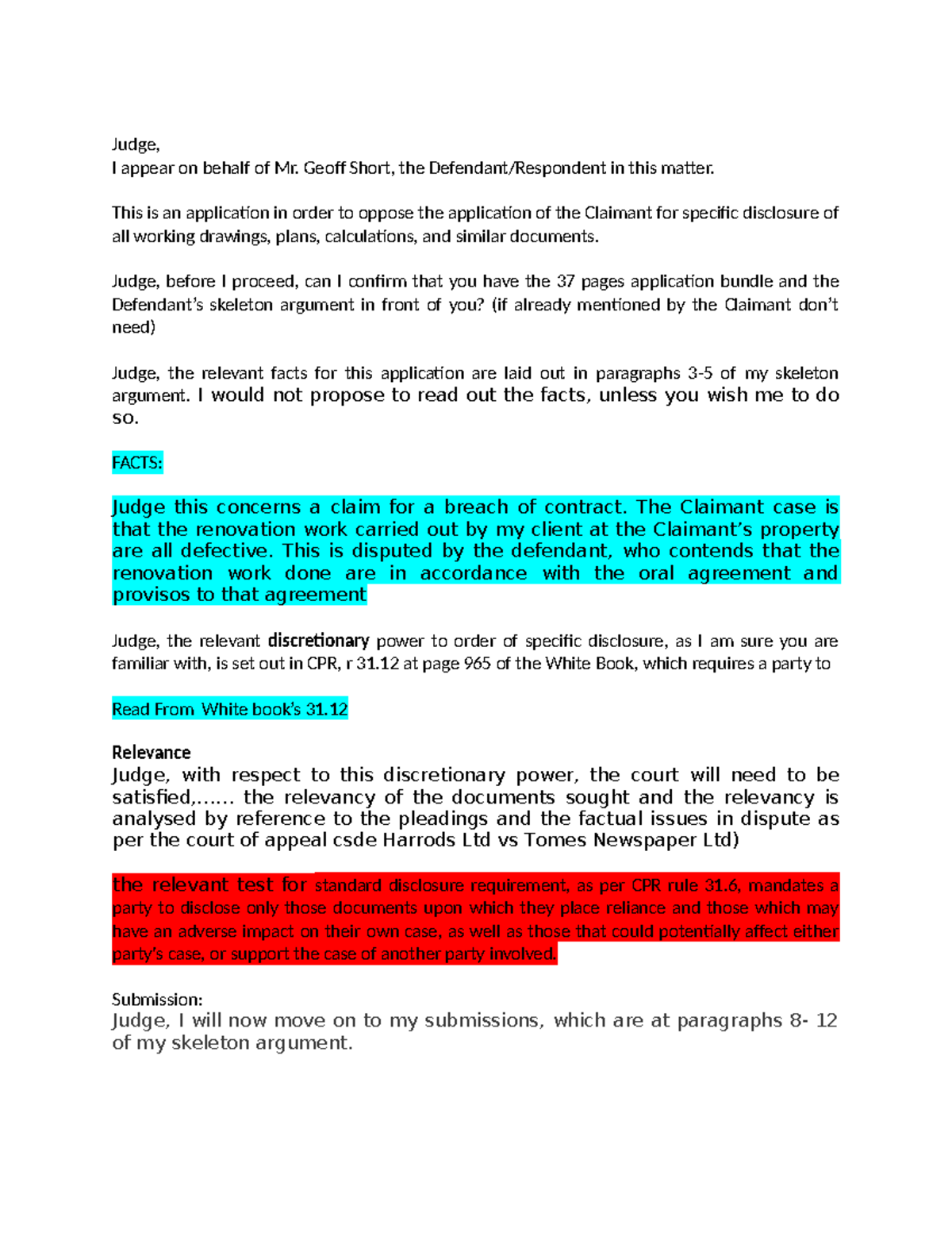 Script SD - Judge, I appear on behalf of Mr. Geoff Short, the Defendant ...