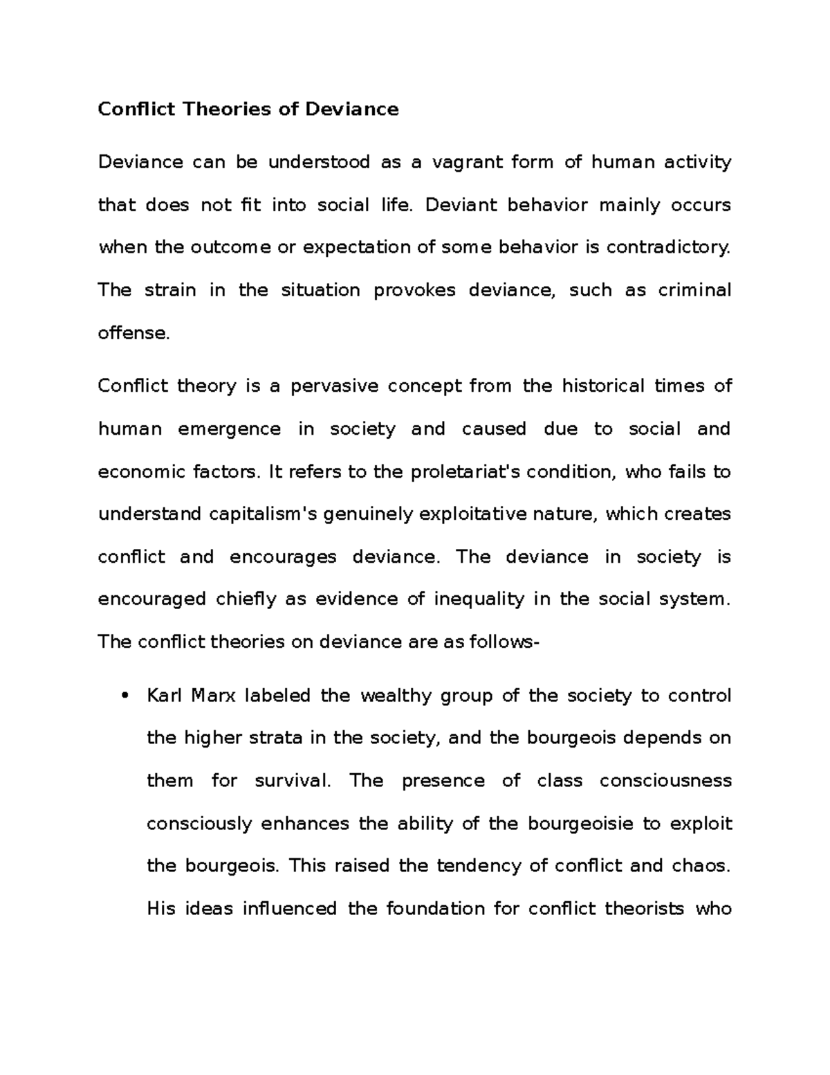 Deviance - Materials for this course. - Conflict Theories of Deviance ...