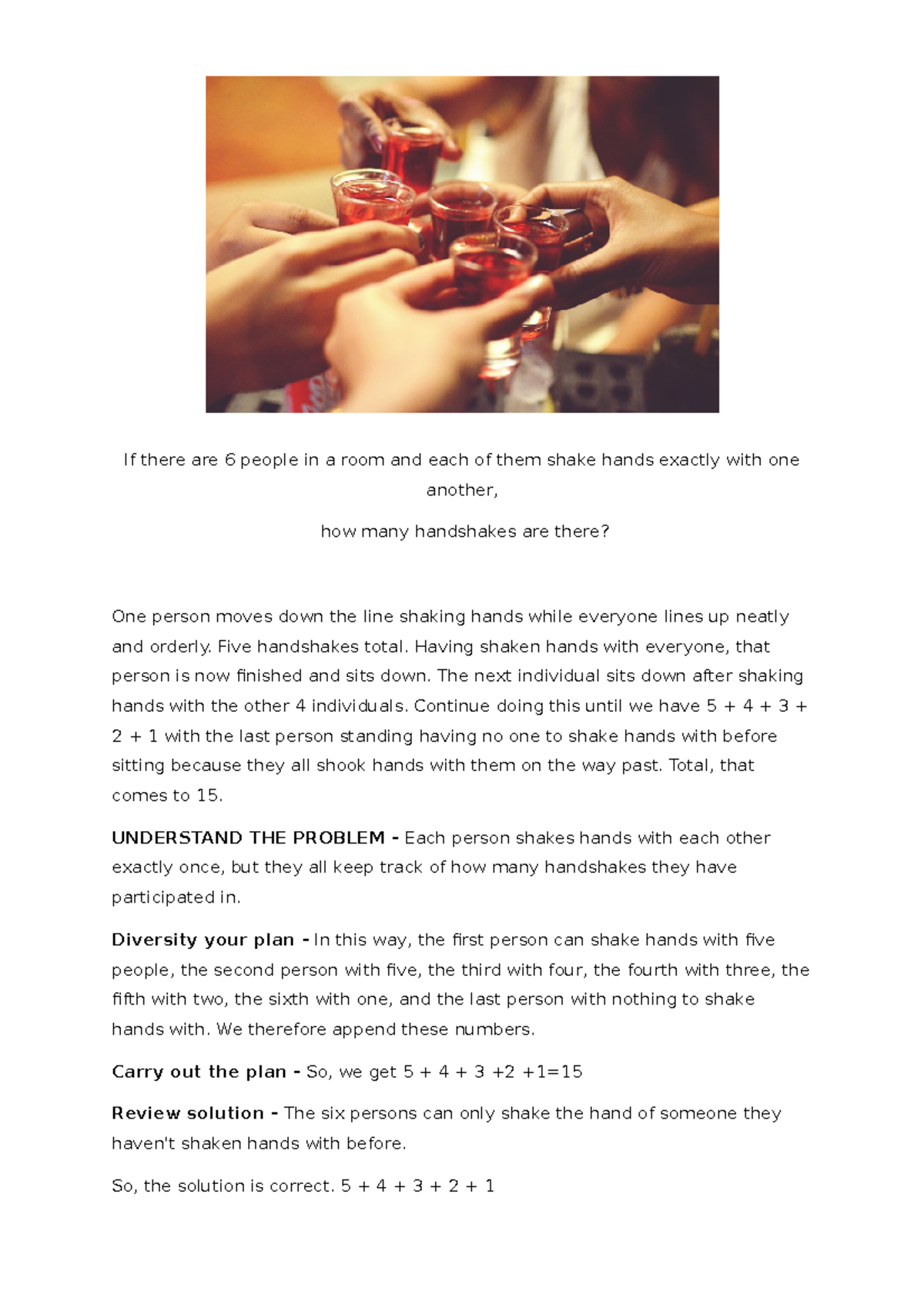 Problem Solving AND Reasoning MMW - If there are 6 people in a room and ...