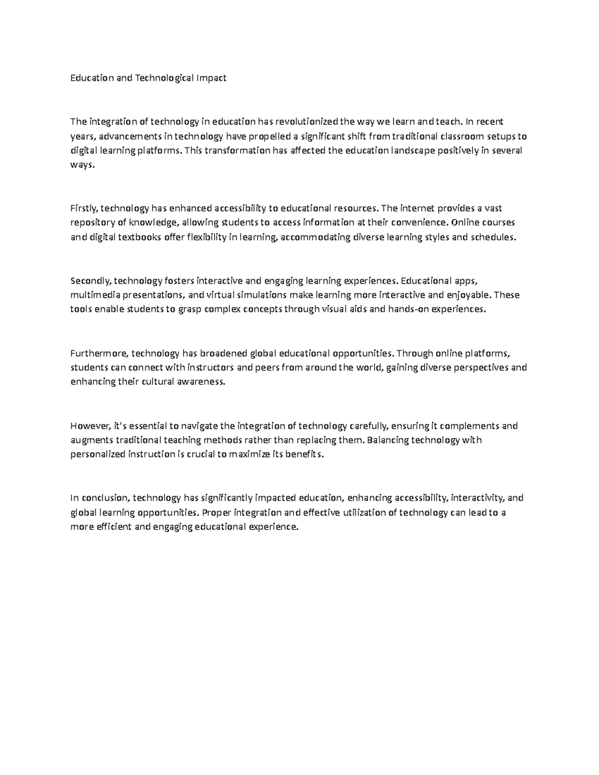 Education and Technological Impact - In recent years, advancements in ...