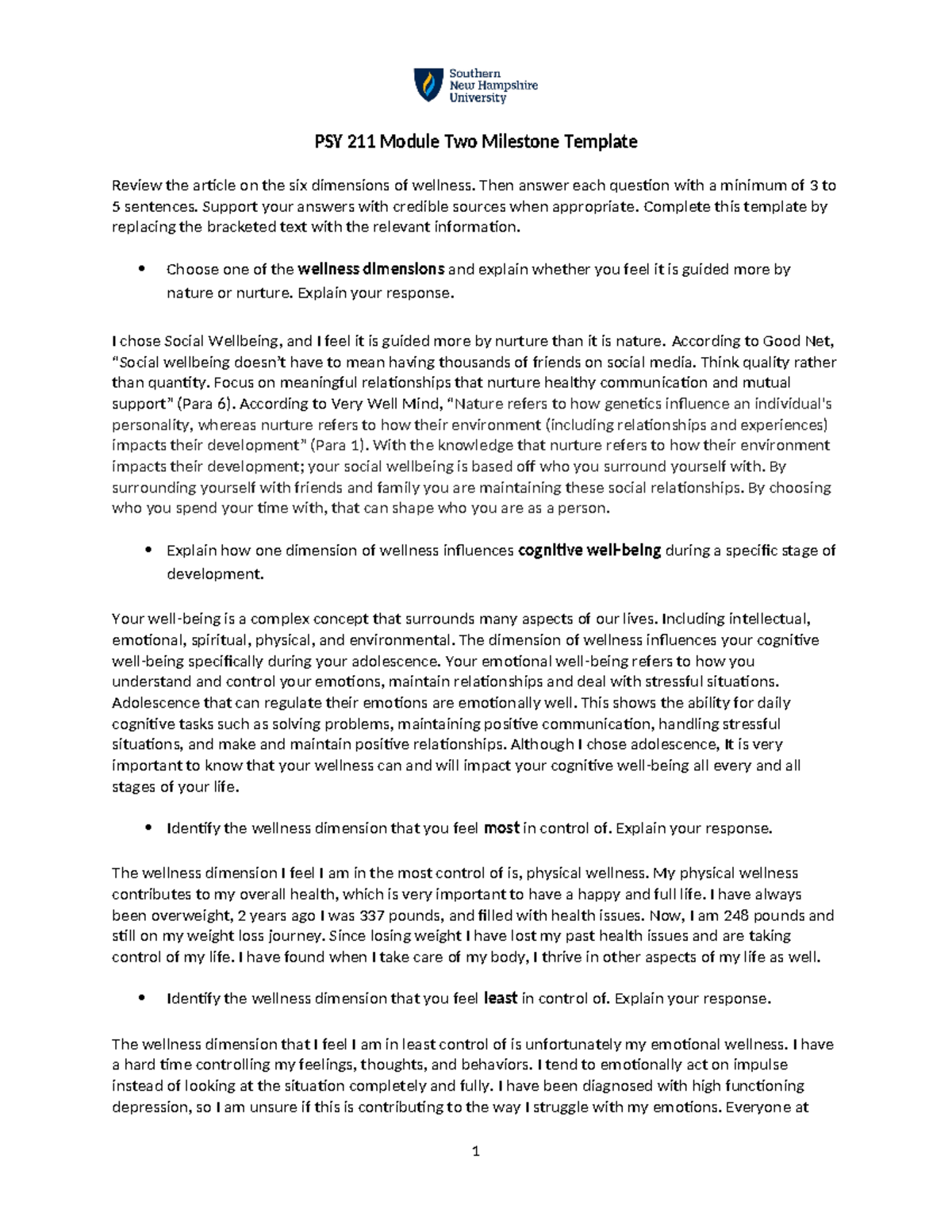 PSY 211 Module Two Milestone - Then answer each question with a minimum ...