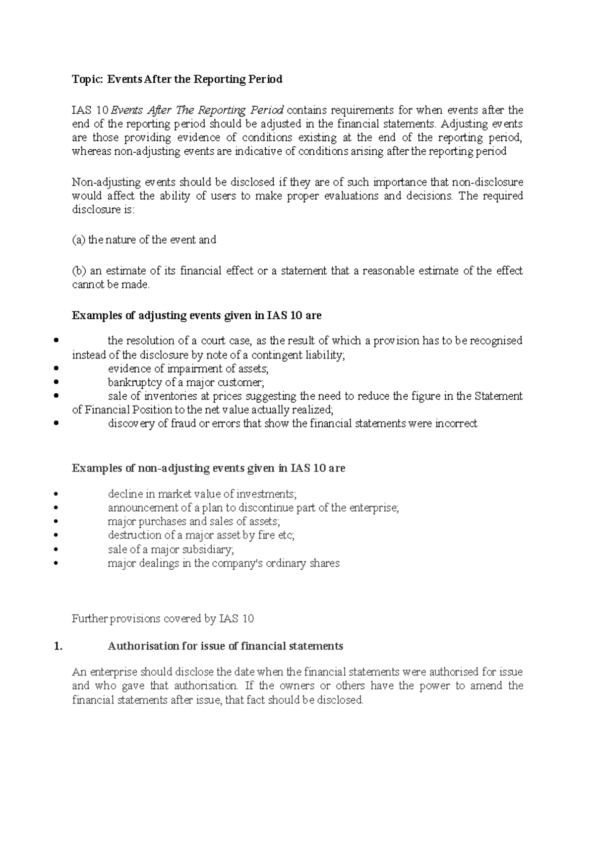 Topic Events After the Reporting Period - Adjusting events are those ...