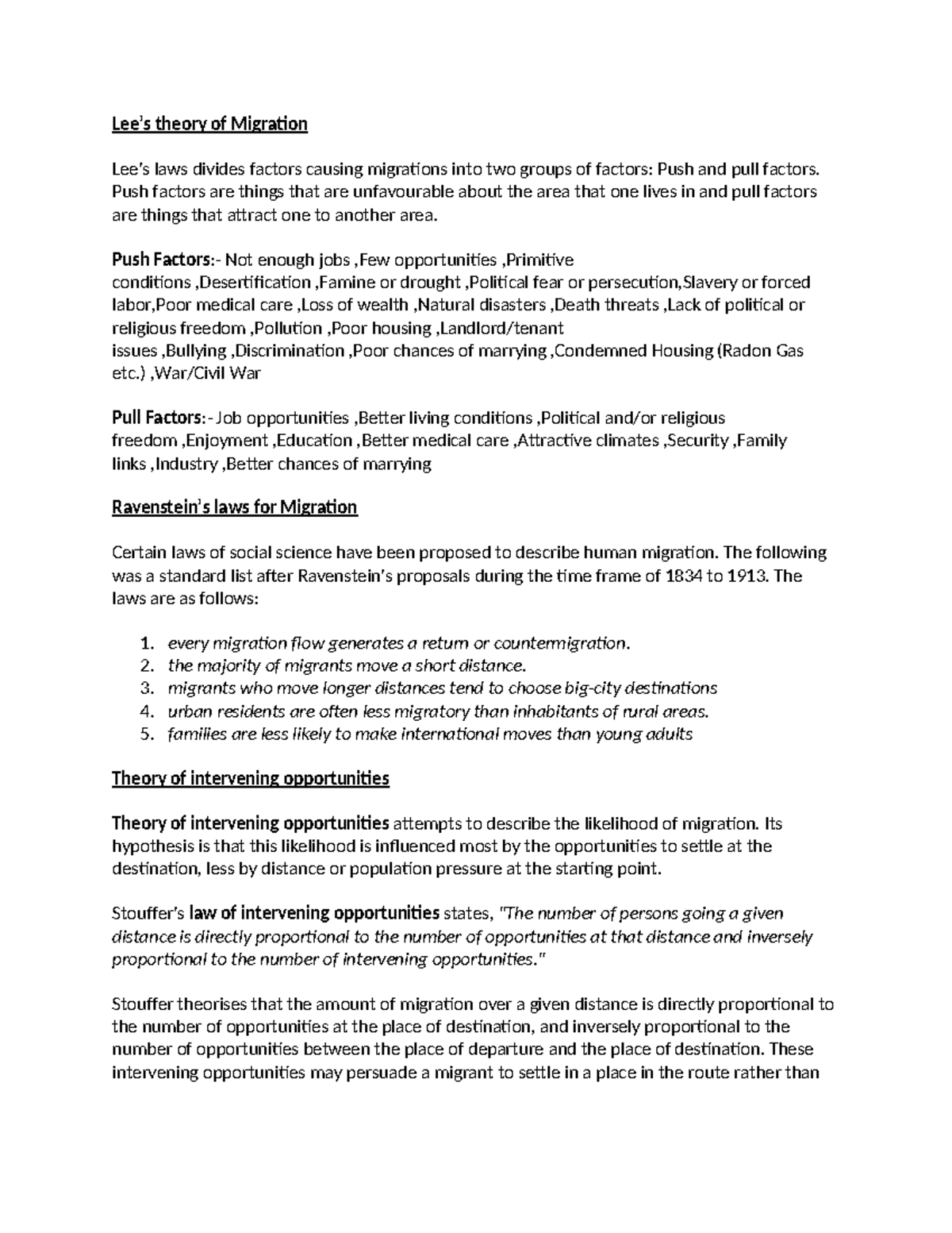 Theories-of-migration - Lee’s theory of Migration Lee's laws divides ...