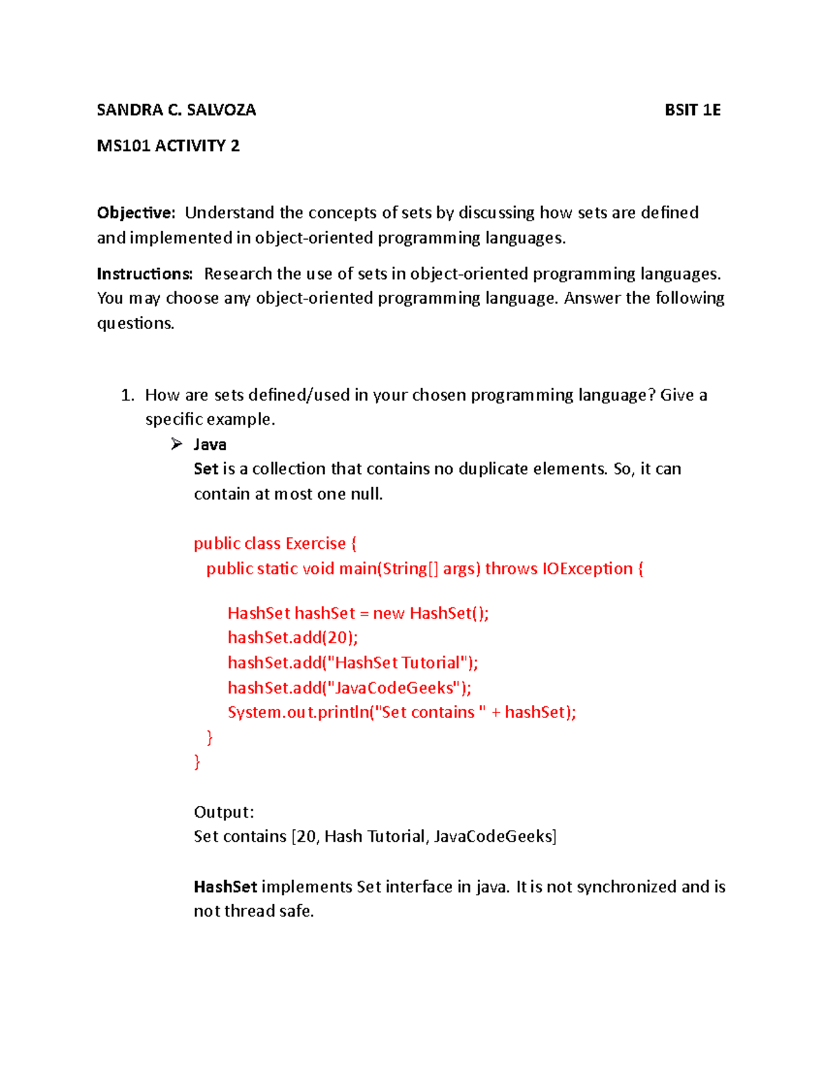 MS101 I Activity 2 - Lecture notes 2 - SANDRA C. SALVOZA BSIT 1E MS101 ...