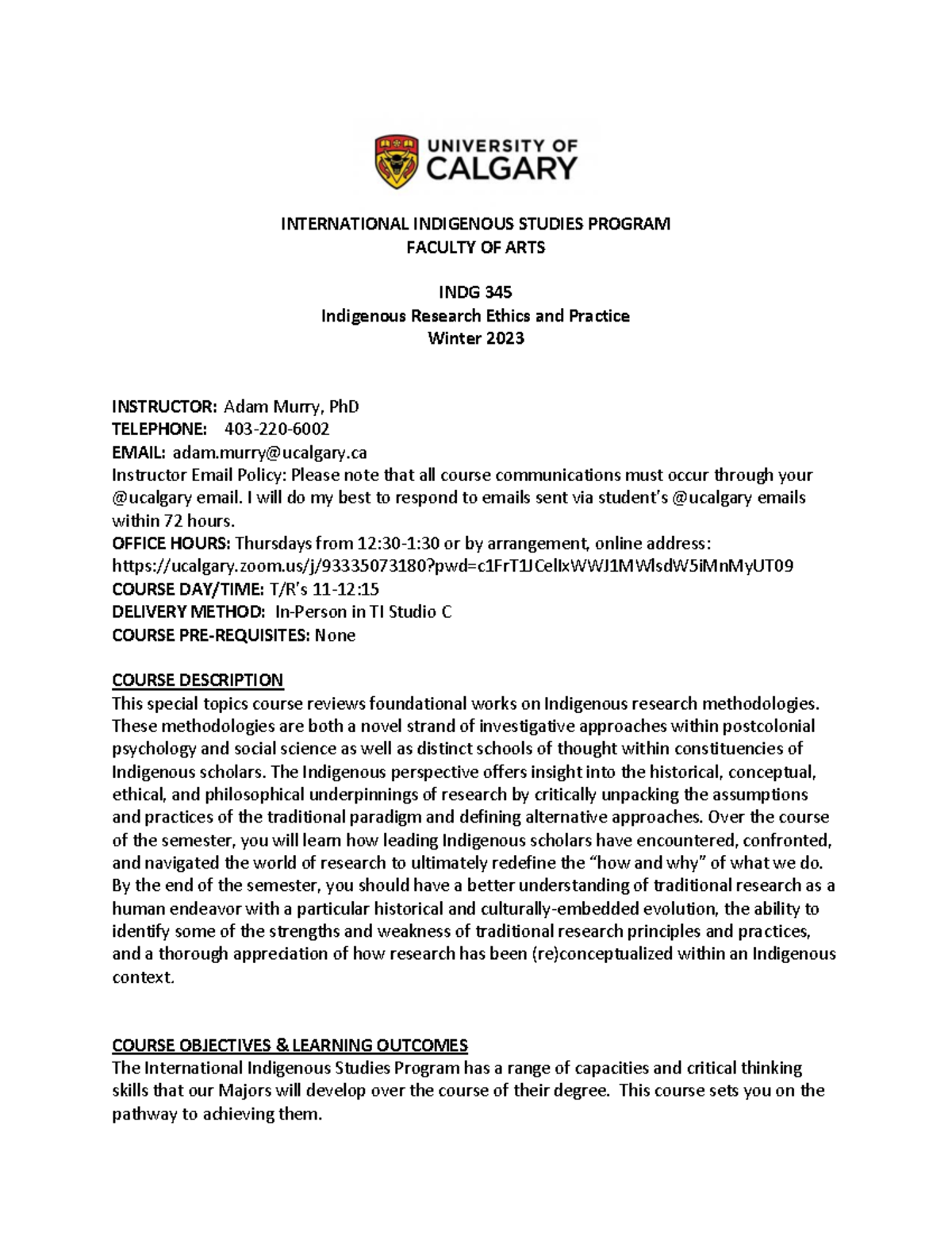 INDG345 W2023 LEC1 outline - INTERNATIONAL INDIGENOUS STUDIES PROGRAM ...