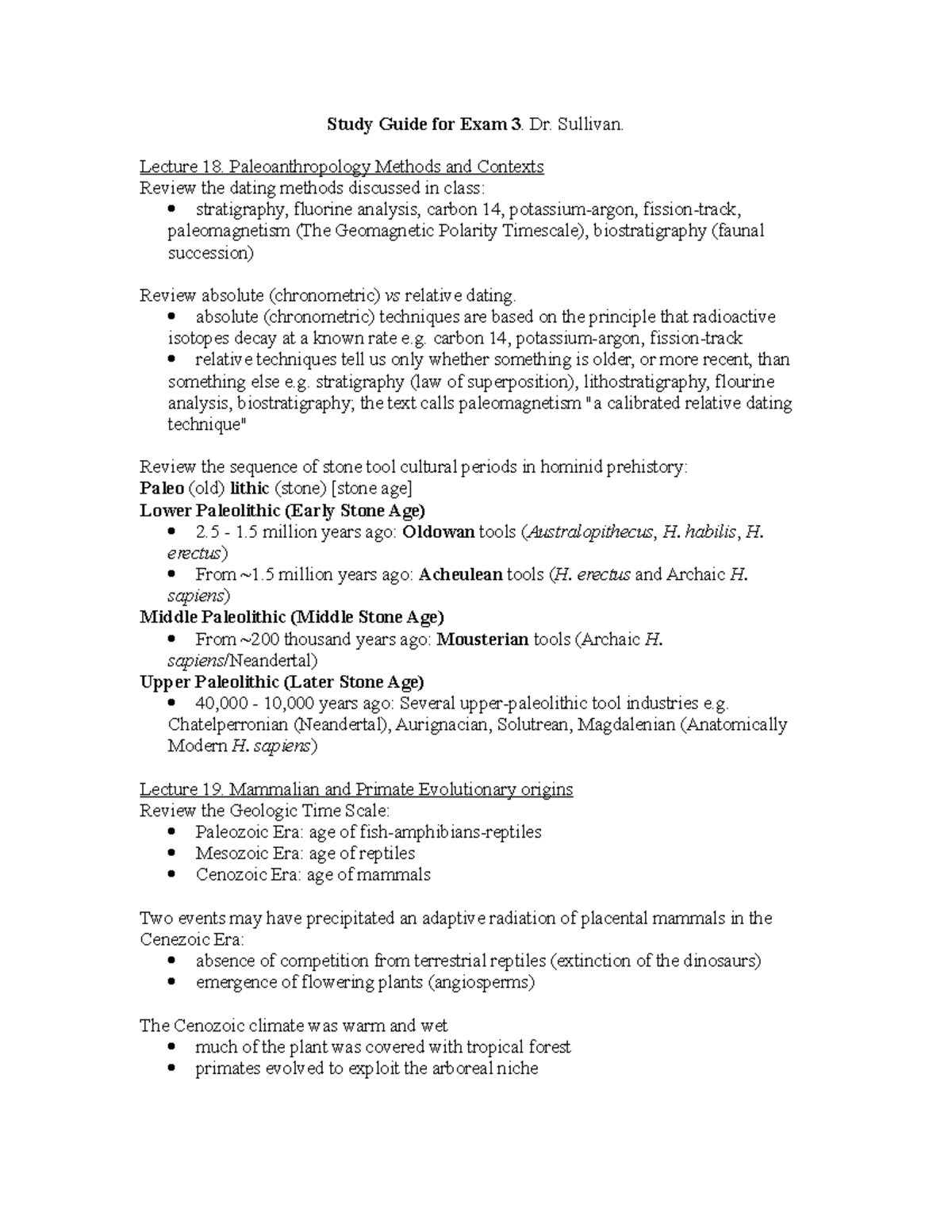 Study Guide 3 - Lecture notes 3 - Study Guide for Exam 3. Dr. Sullivan ...