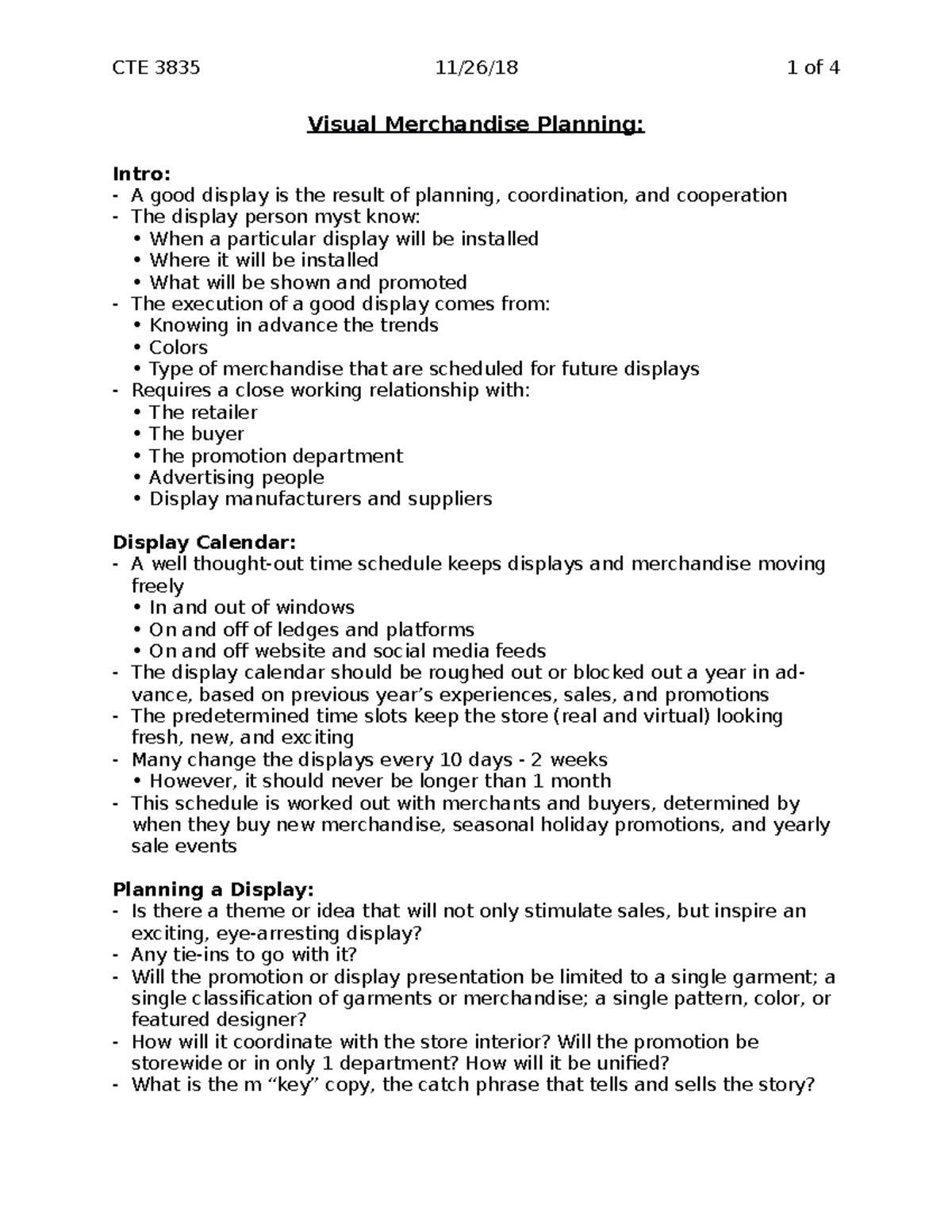 Merchandise planning notes - CTE 3835 1 of 4 Visual Merchandise ...