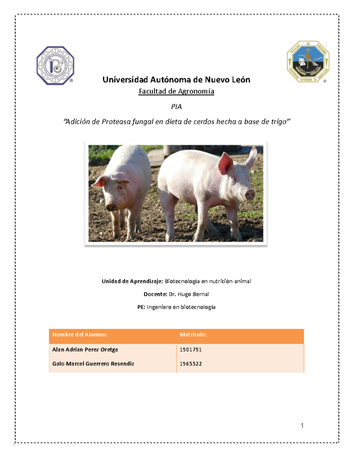 PIA de Biotecnología en Nutrición Animal - Universidad Autónoma de ...