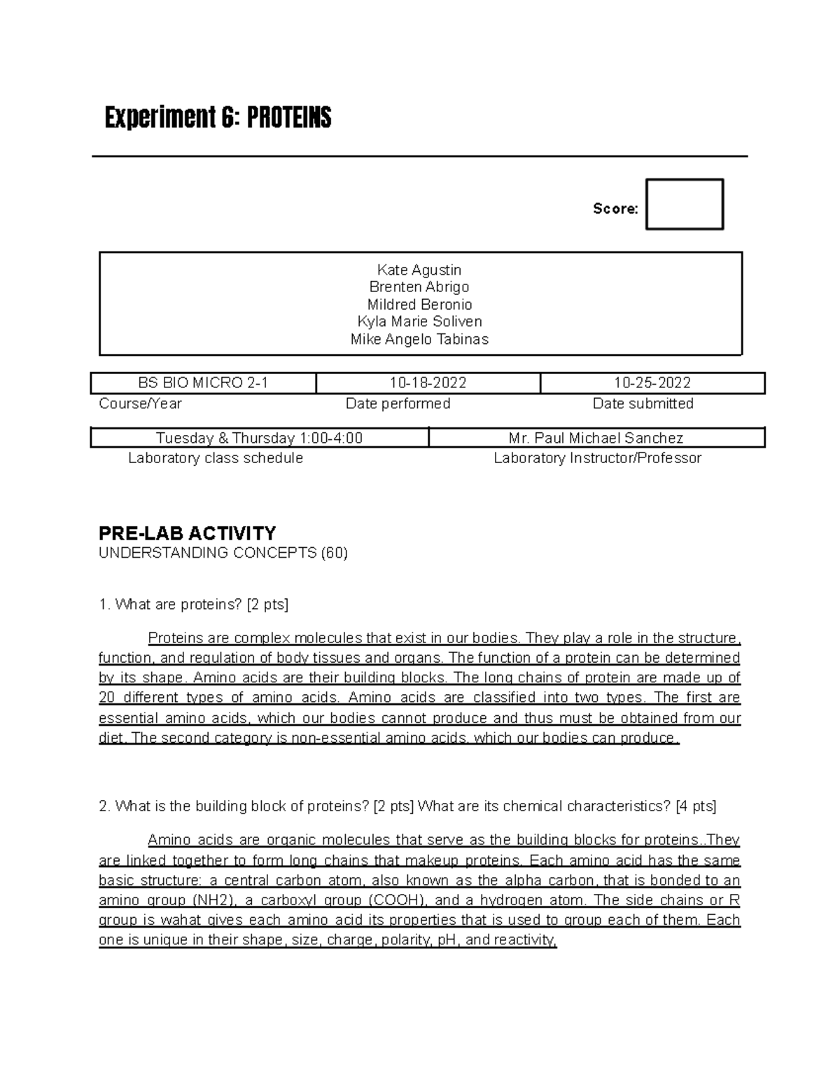 Experiment 4- 60 - Answers to activity questions and observations ...