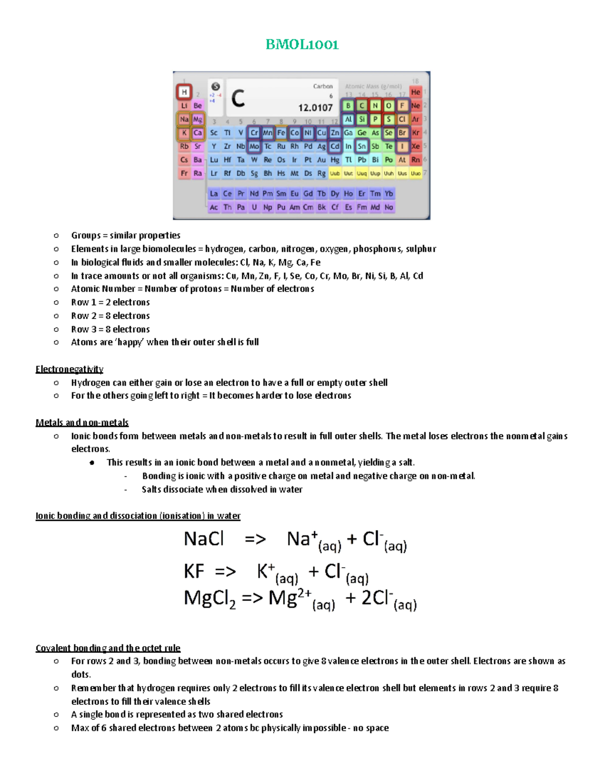 BMOL - Notes for full BMOL unit, biology, stereochem - BMOL1001 Groups ...