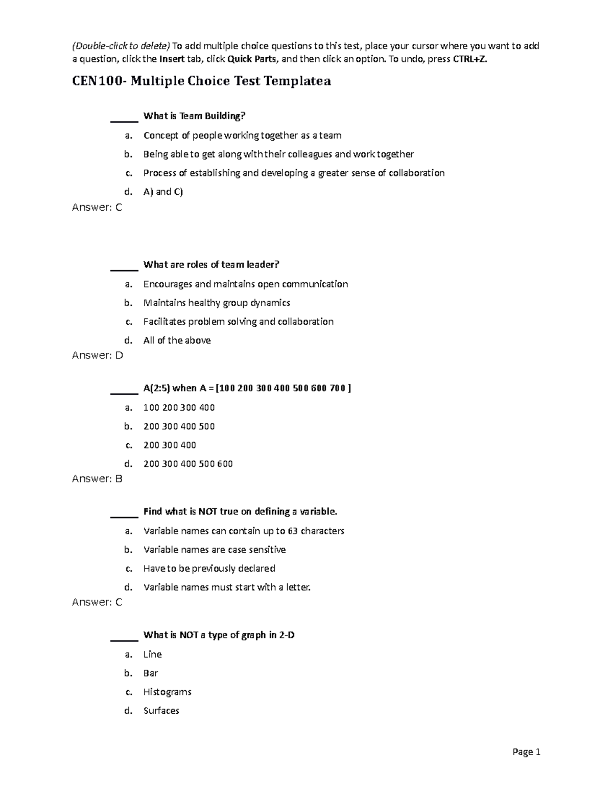 Final Examination Template-Multiple (1)r - a question, click the Insert ...