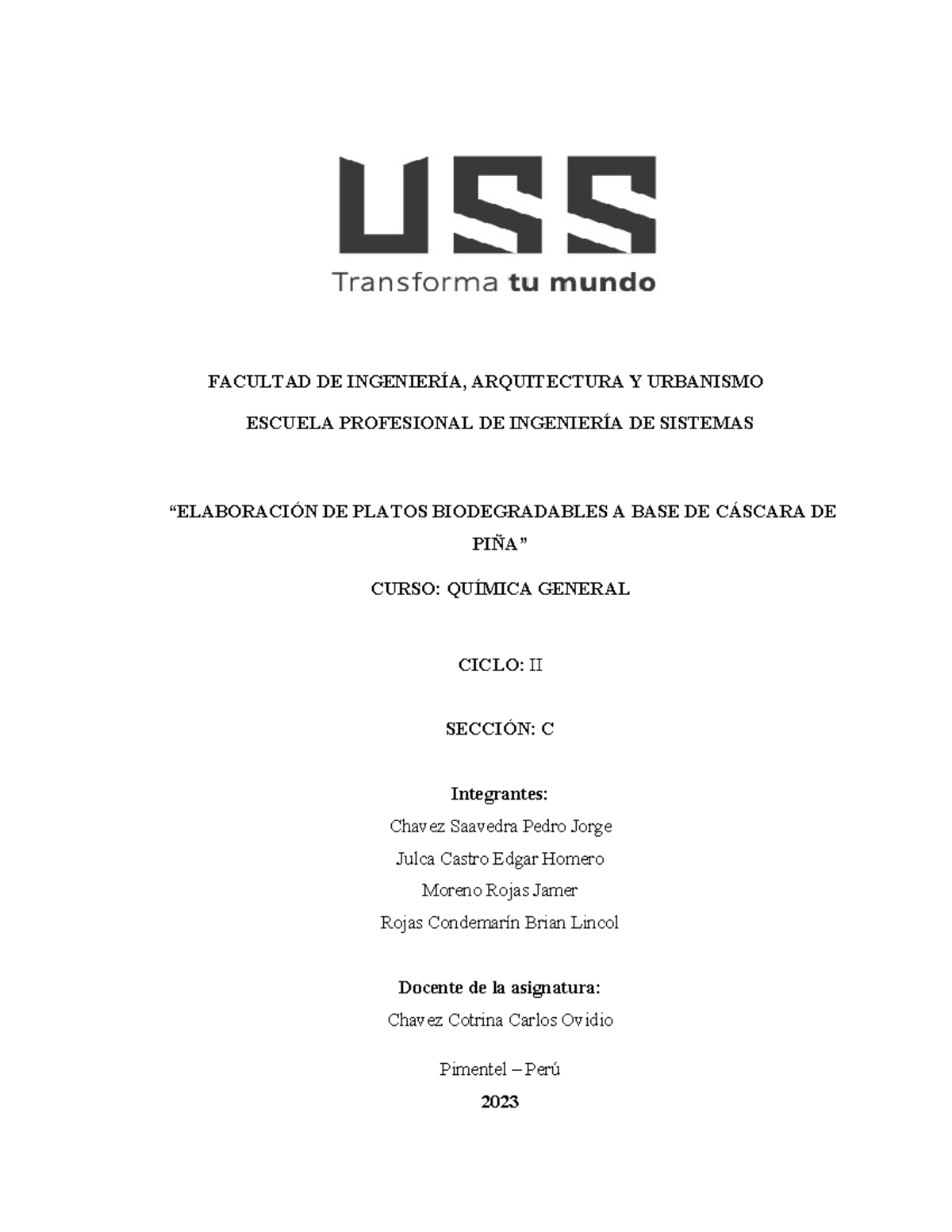 Quimica - fasfasfasf - FACULTAD DE INGENIERÍA, ARQUITECTURA Y URBANISMO ...