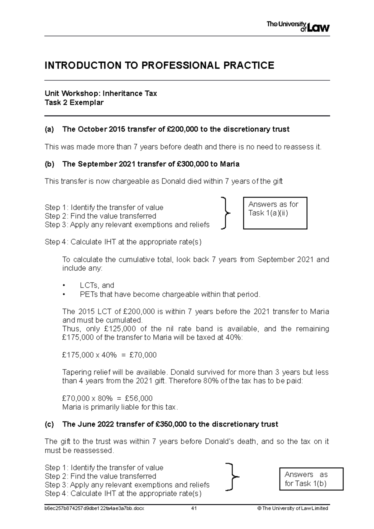 IPP IHT Exemplar workshop task 2 - INTRODUCTION TO PROFESSIONAL ...