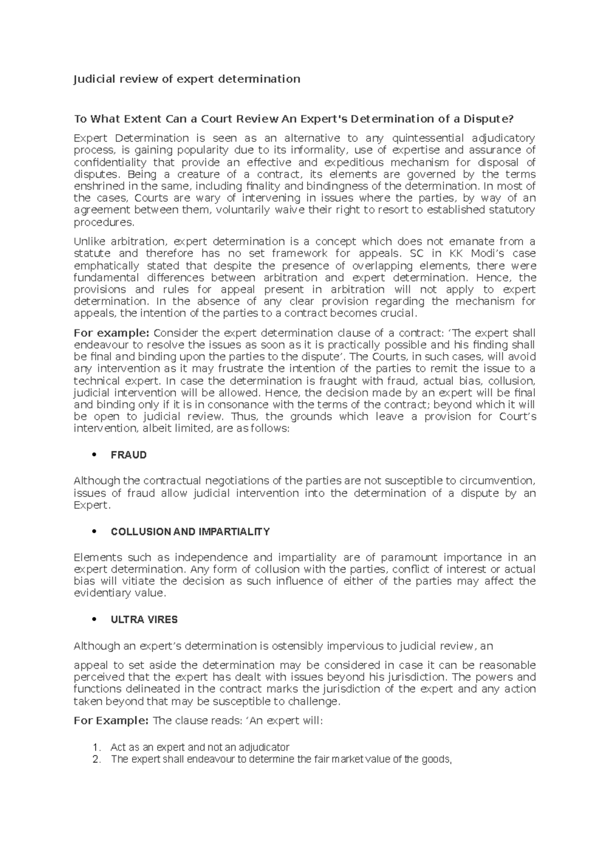 Adr 1 - Judicial review of expert determination To What Extent Can a ...