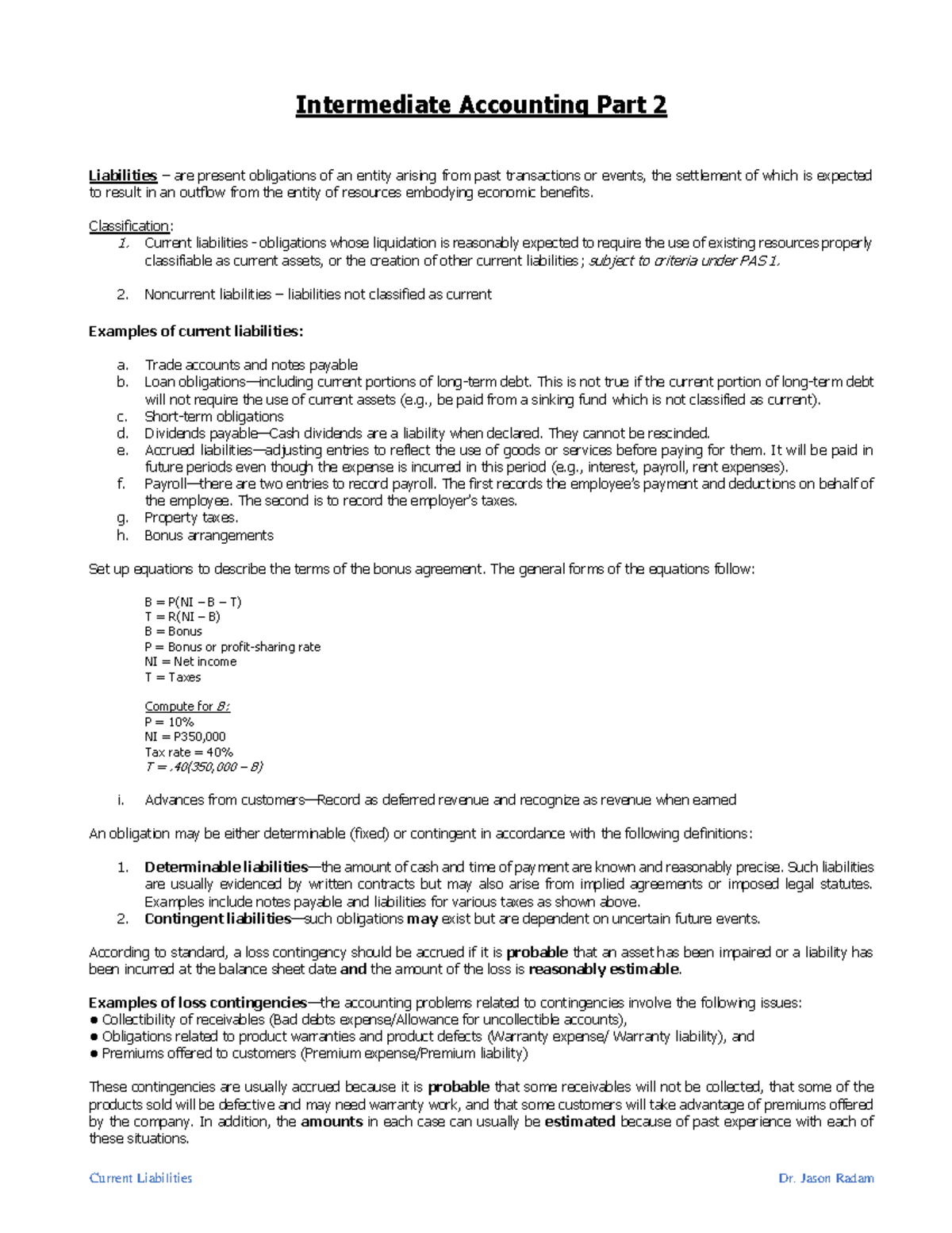 Handouts - Current Liabilities - Warning: TT: undefined function: 32 Warning: TT: undefined ...