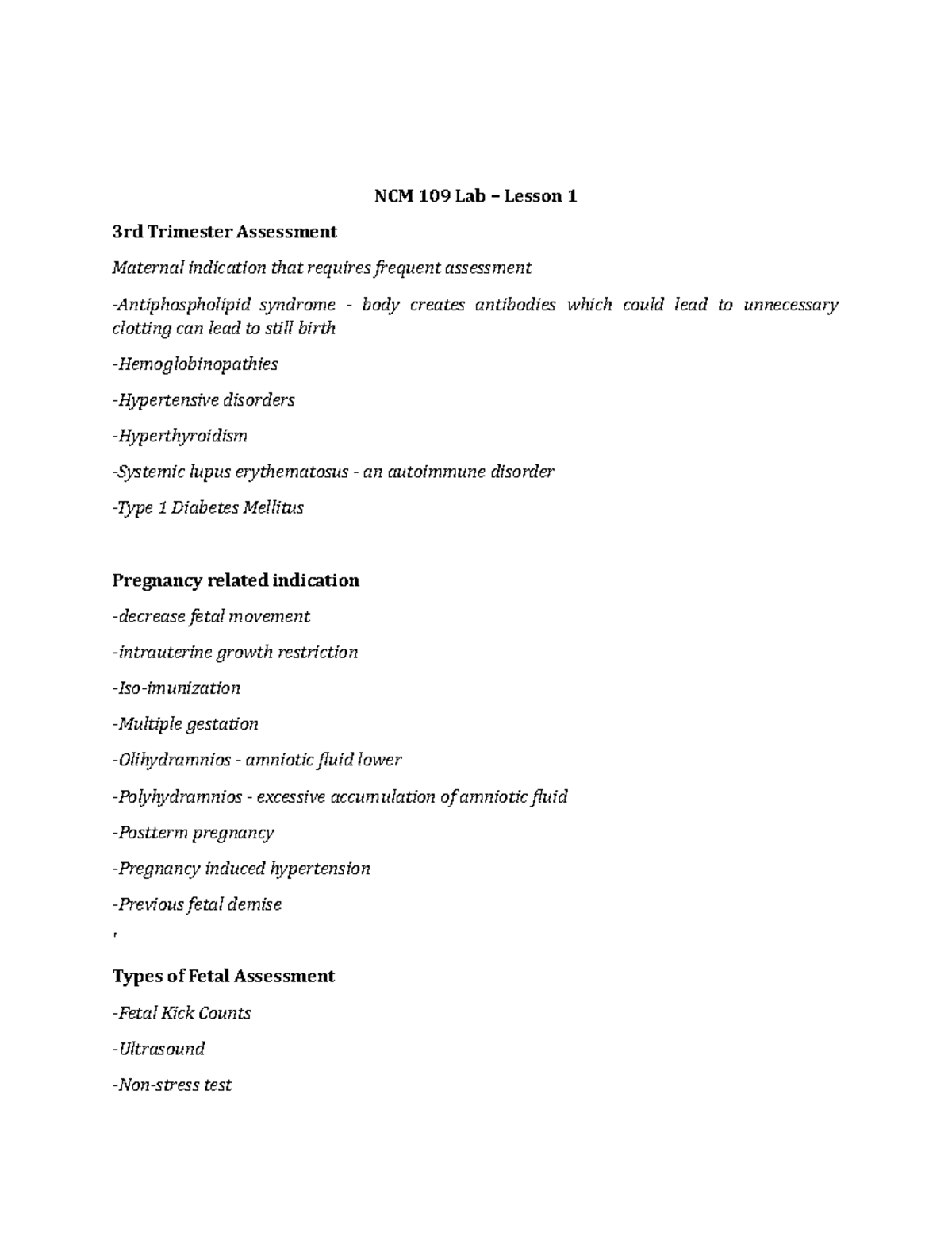 Lesson 1-feb 17 - Lecture notes 1-10 - NCM 109 Lab – Lesson 1 3rd ...