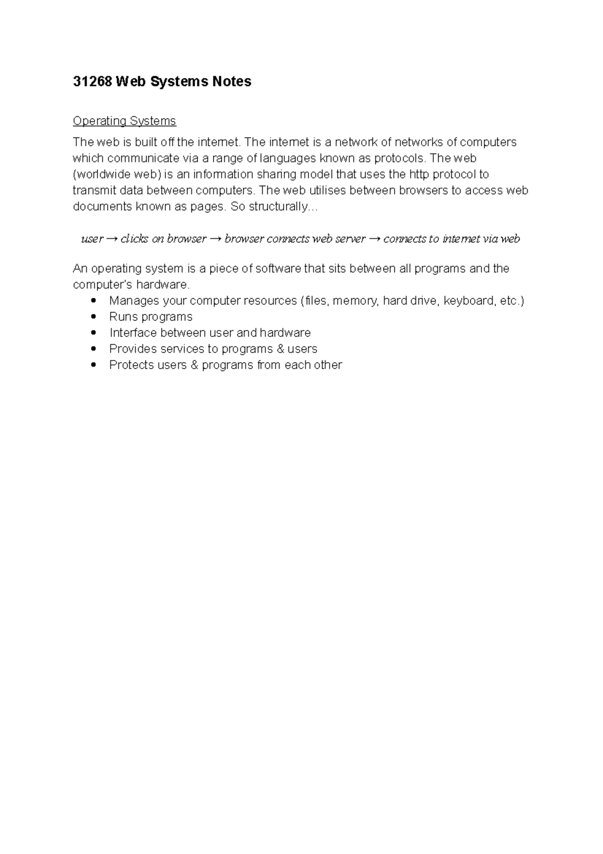 31268 Web Systems Notes - 31268 Web Systems Notes Operating Systems The ...