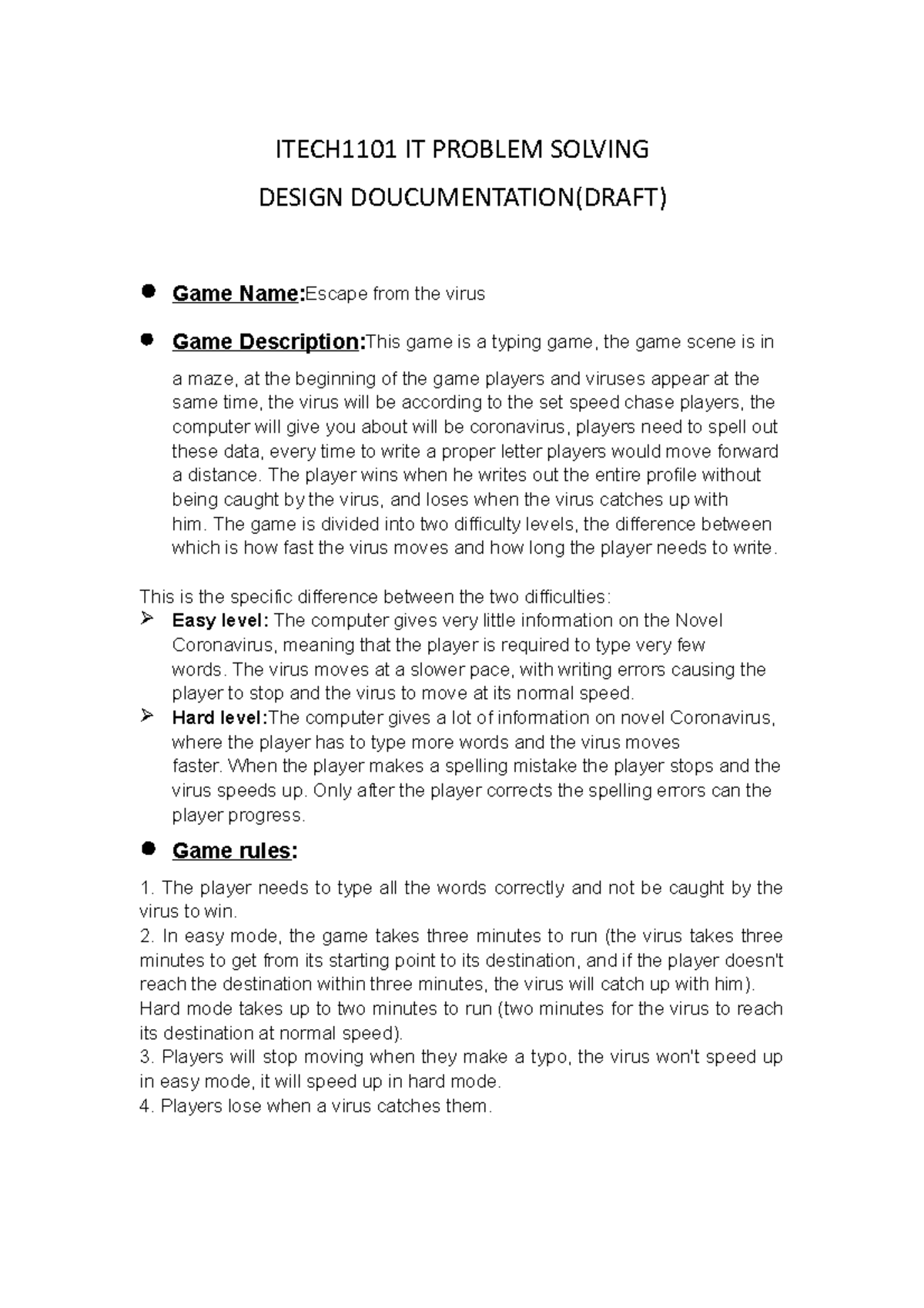 ITECH-1101game design - ITECH1101 - Fed Uni - Studocu