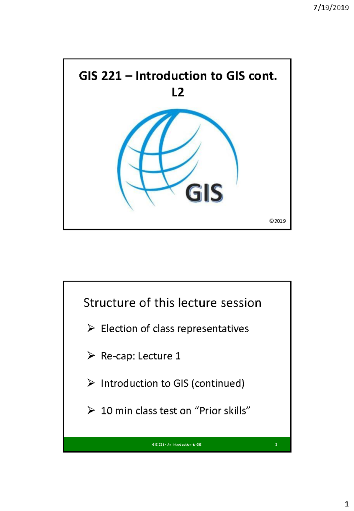 2019 L2 GIS221 Intro to Module Click UP - GIS 221 –Introduction to GIS ...