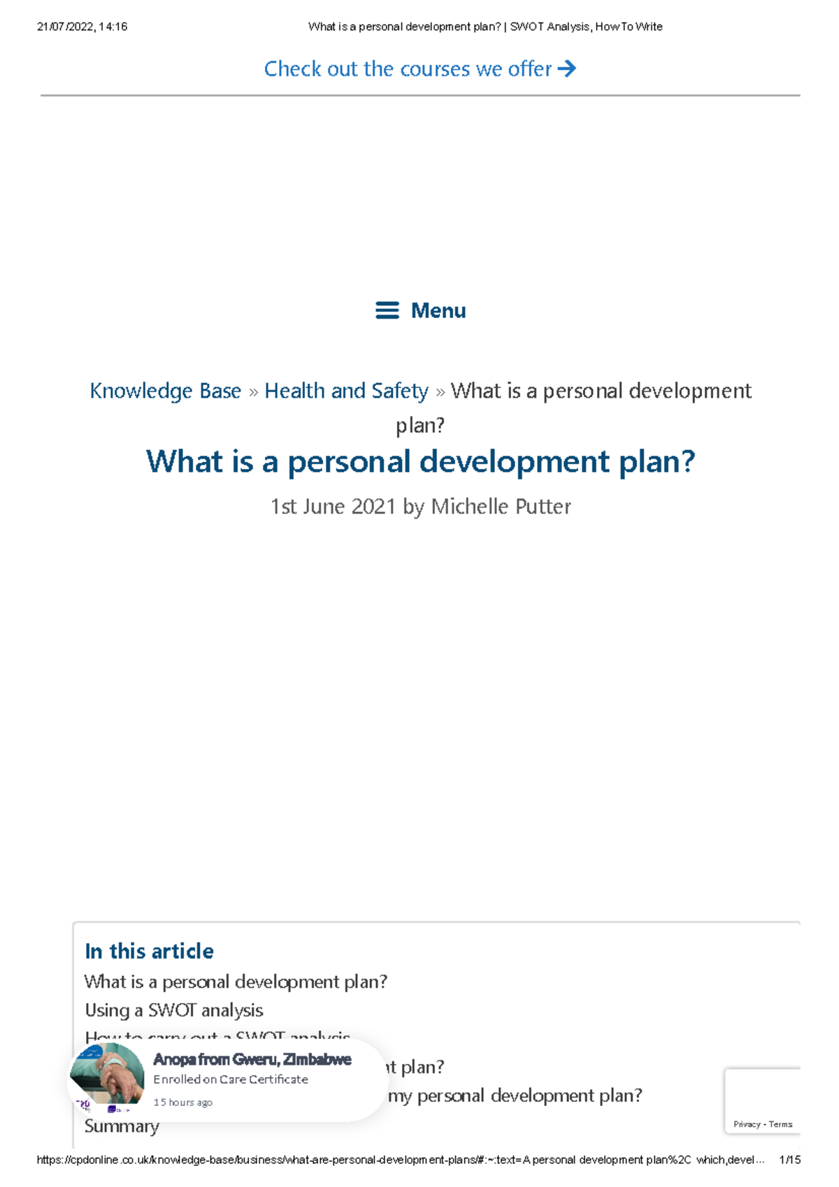 What is a personal development plan SWOT Analysis, How To Write - - Studocu