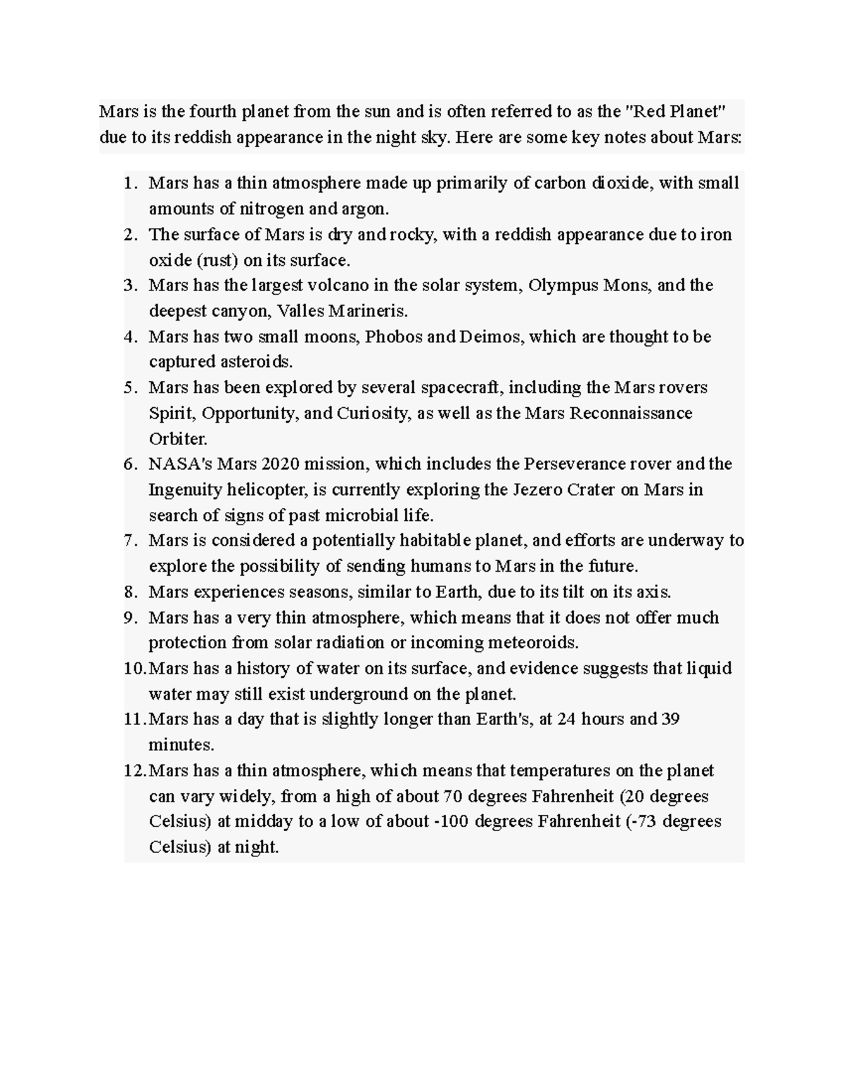 Notes on mars - Mars is the fourth planet from the sun and is often ...