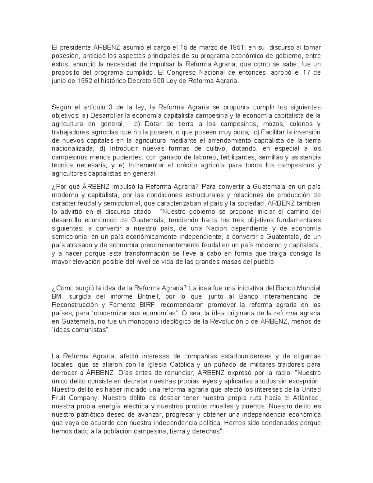El presidente Árbenz asumió el cargo el 15 de marzo de 1951 - El ...