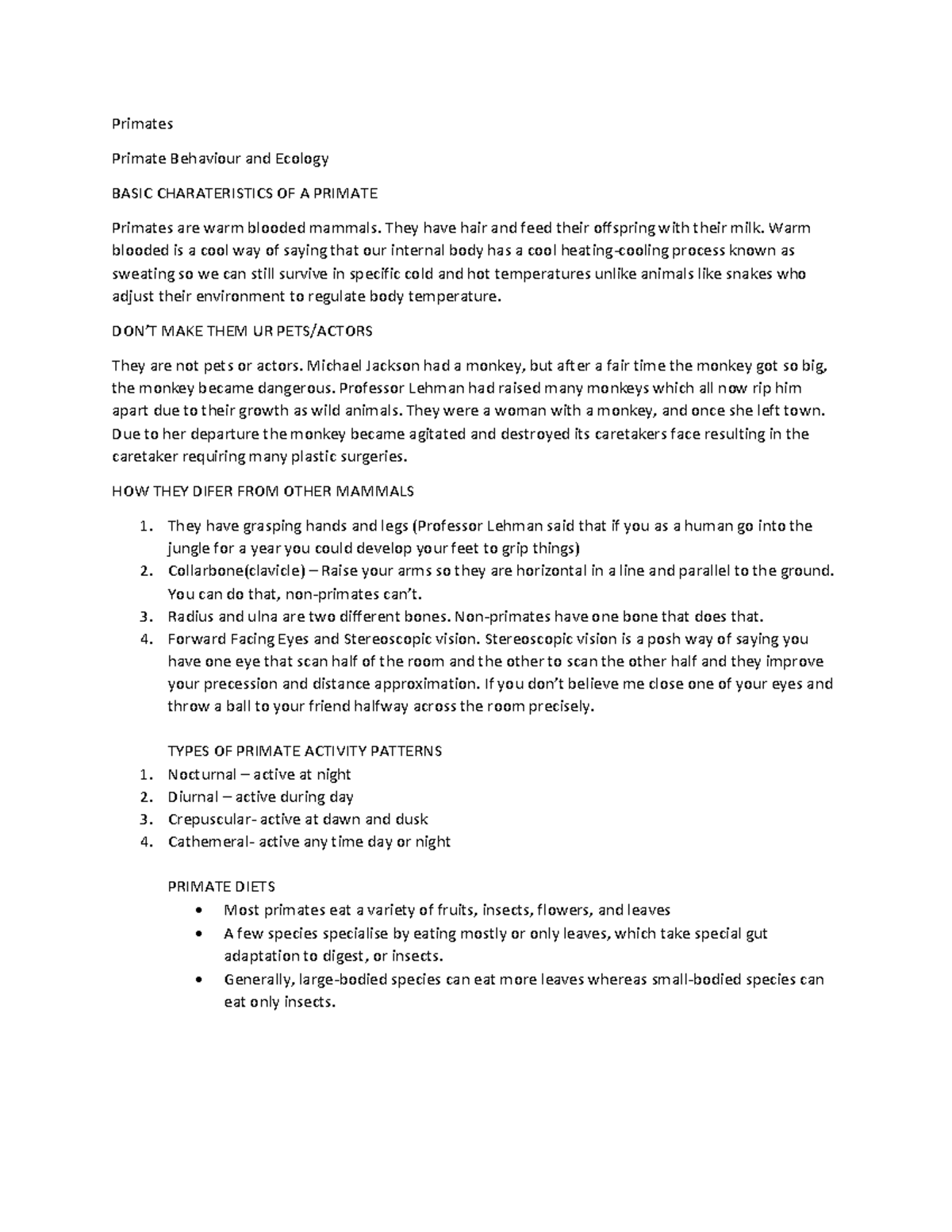Notes for Lecture 3 - Primates Primate Behaviour and Ecology BASIC ...