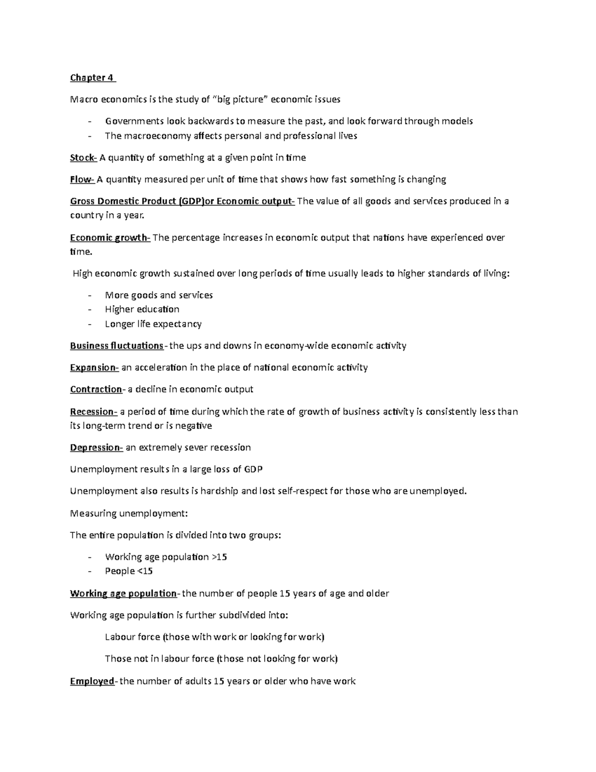 Chapter 4 - Lecture notes 4 - Chapter 4 Macro economics is the study of ...