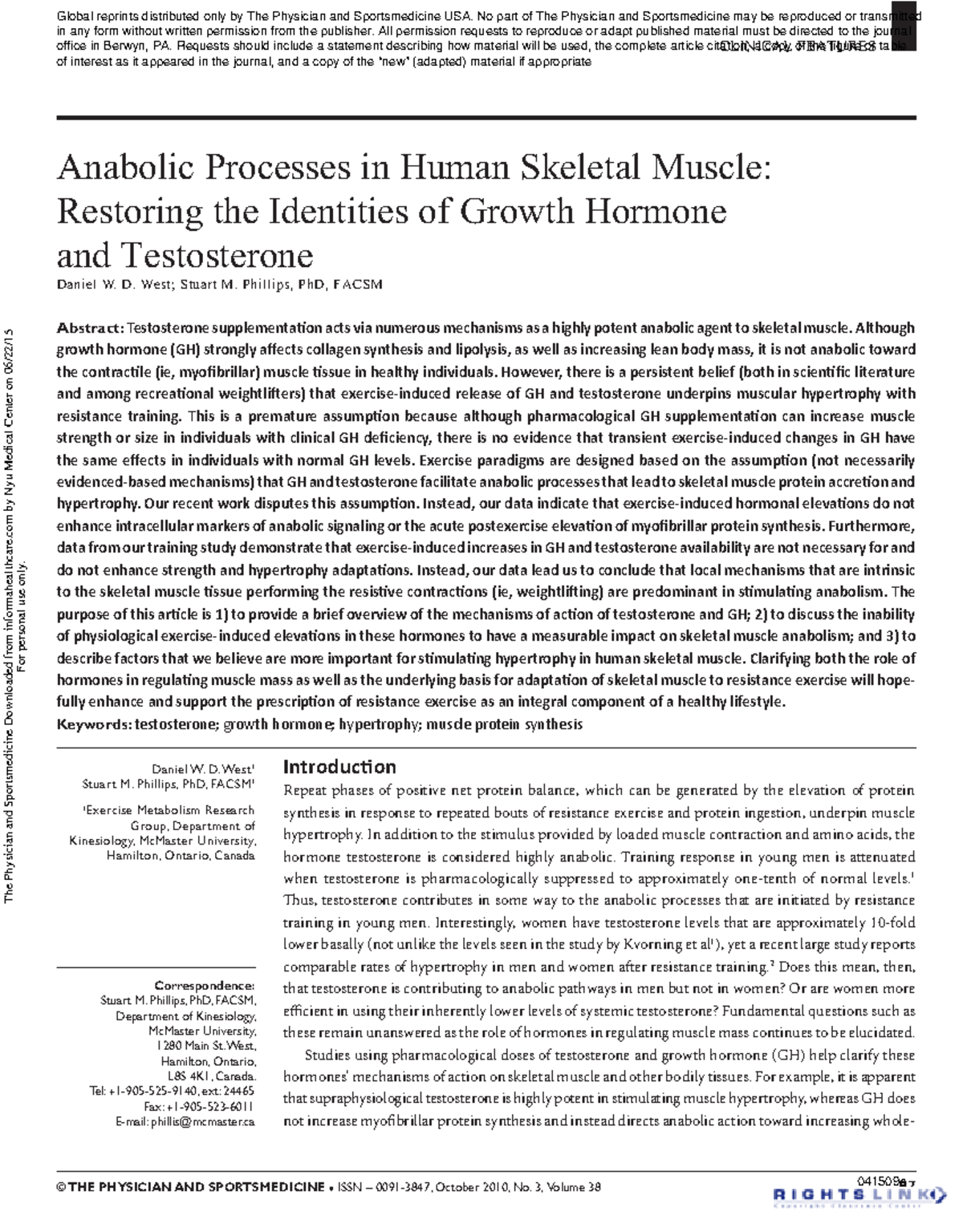 Anabolic Processes in Human Skeletal Muscle- Restoring the Identities ...