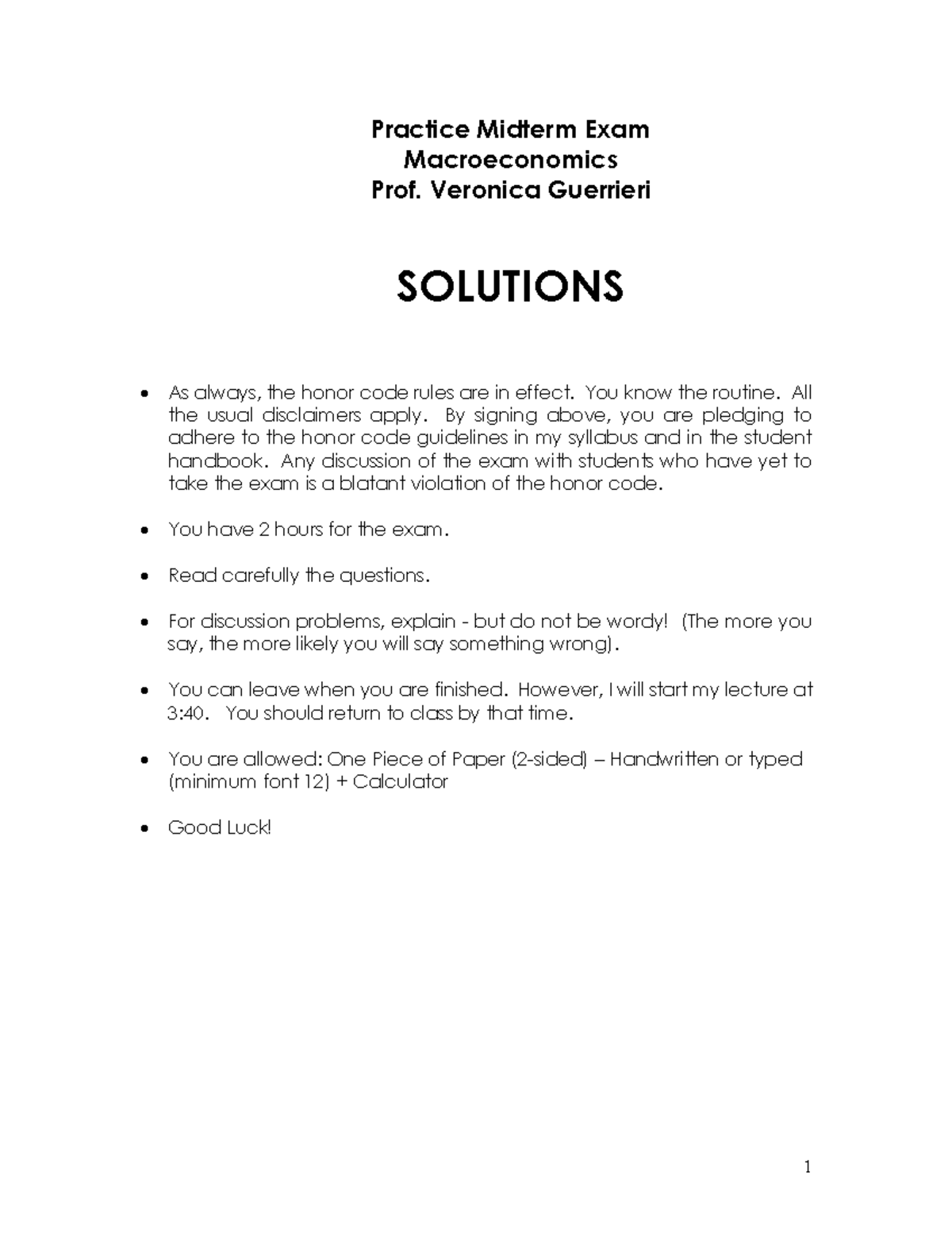 Midterm practice - solutions - Practice Midterm Exam Macroeconomics ...