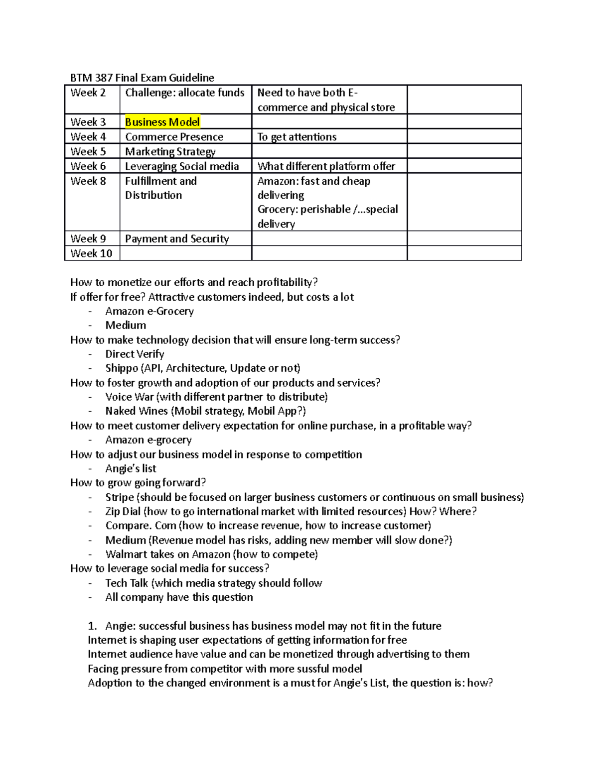 BTM 387 Final Exam Guideline - BTM 387 Final Exam Guideline Week 2 Challenge: allocate funds ...