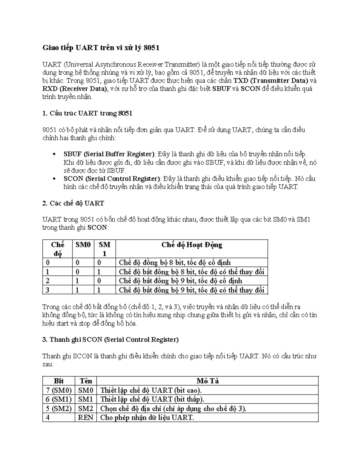 Giao tiếp UART trên vi xử lý 8051 - Giao tiếp UART trên vi xử lý 8051 UART (Universal ...