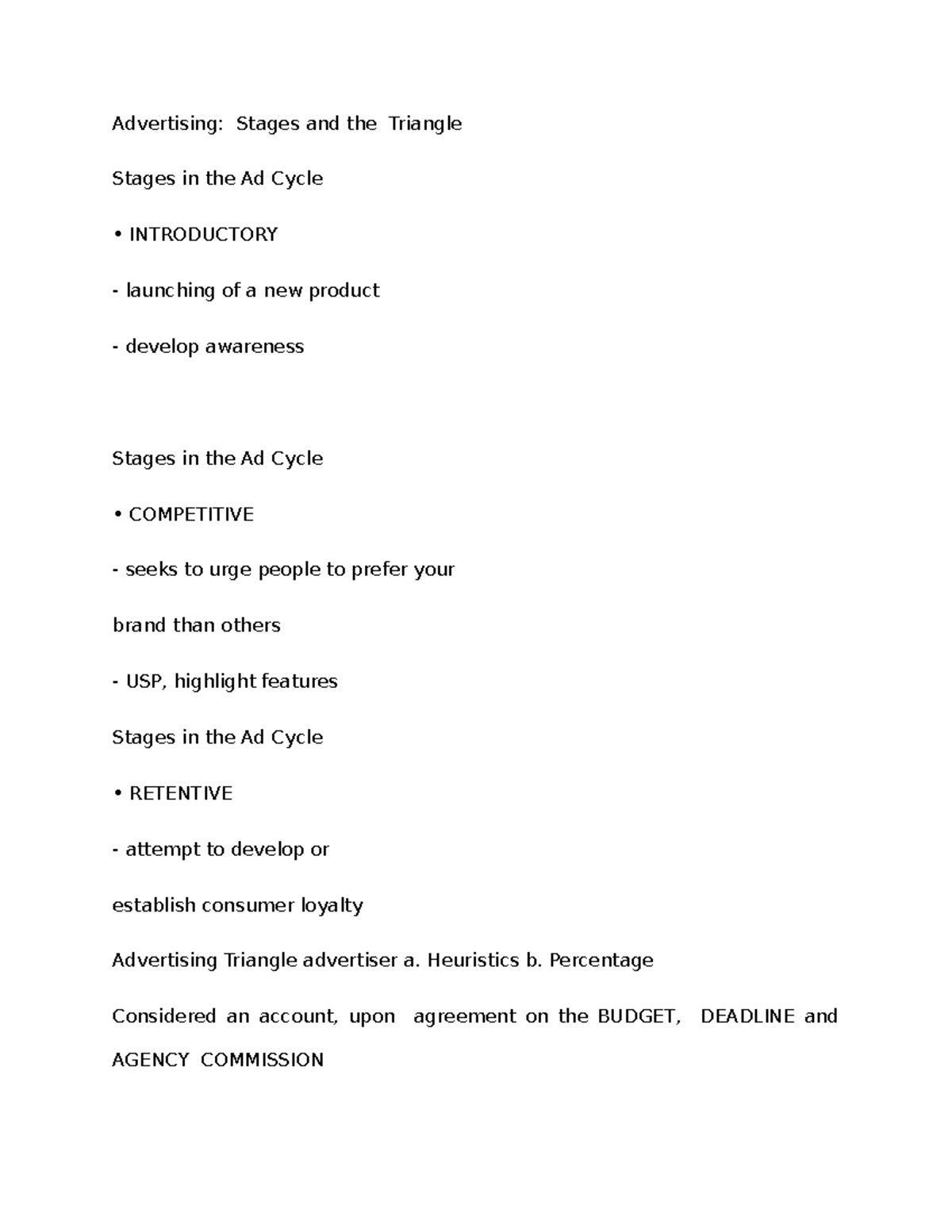 Advertising Stages and the Triangle - Advertising: Stages and the ...